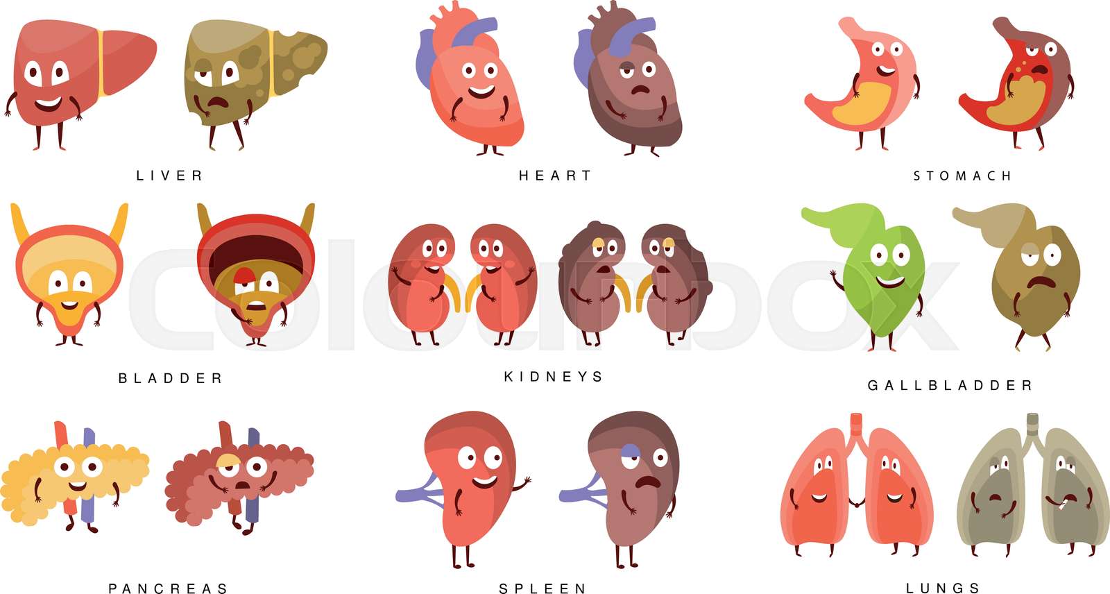 Healthy vs Sick Human Organs Infographic Illustration | Stock vector ...