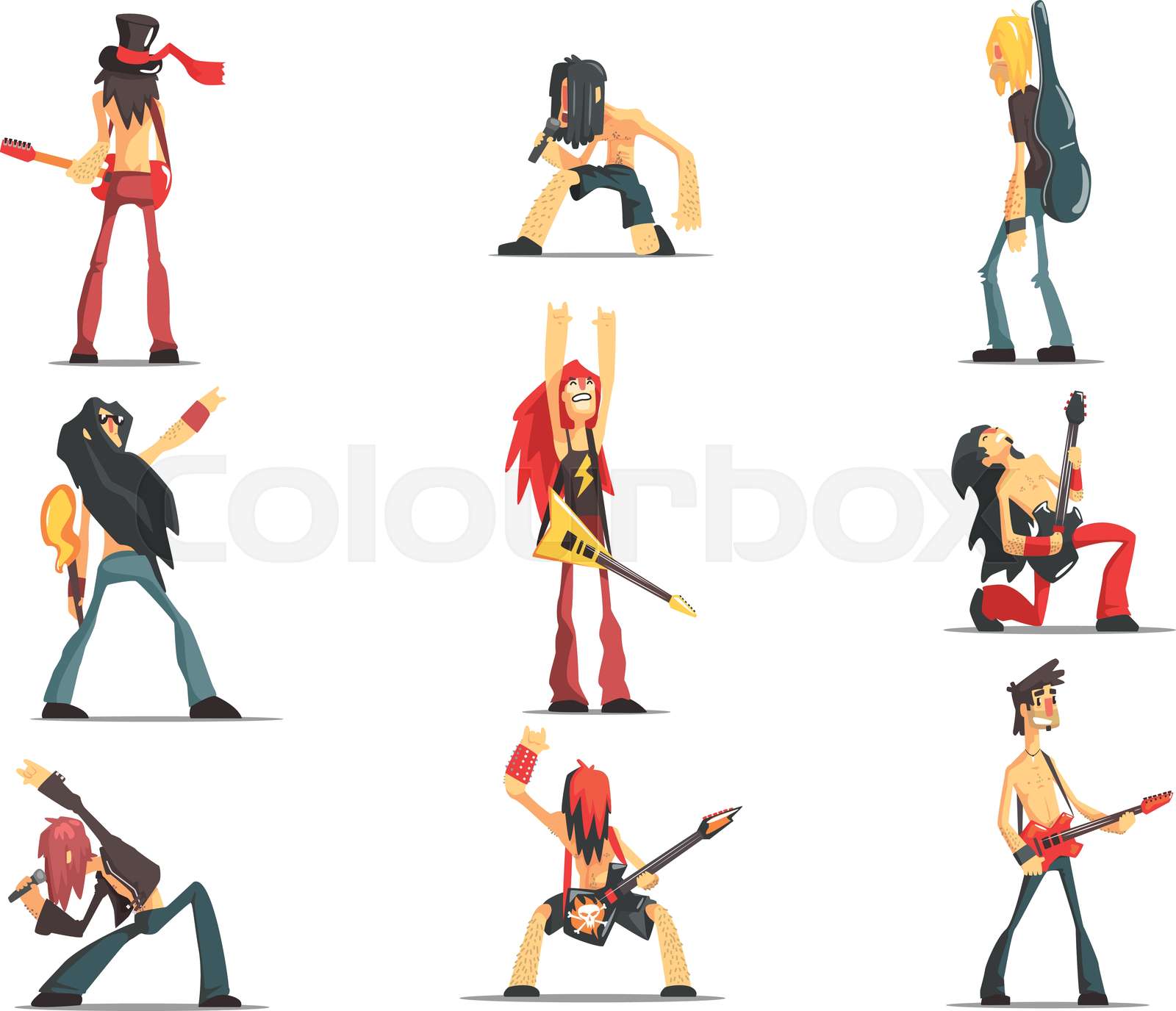 Rock Band Members Funny Characters Set Of Graphic Design Cool Geometric ...
