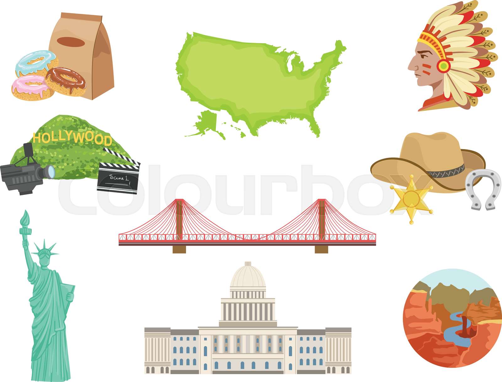 USA National Symbols Set Of Items. Isolated Objects Representing United ...