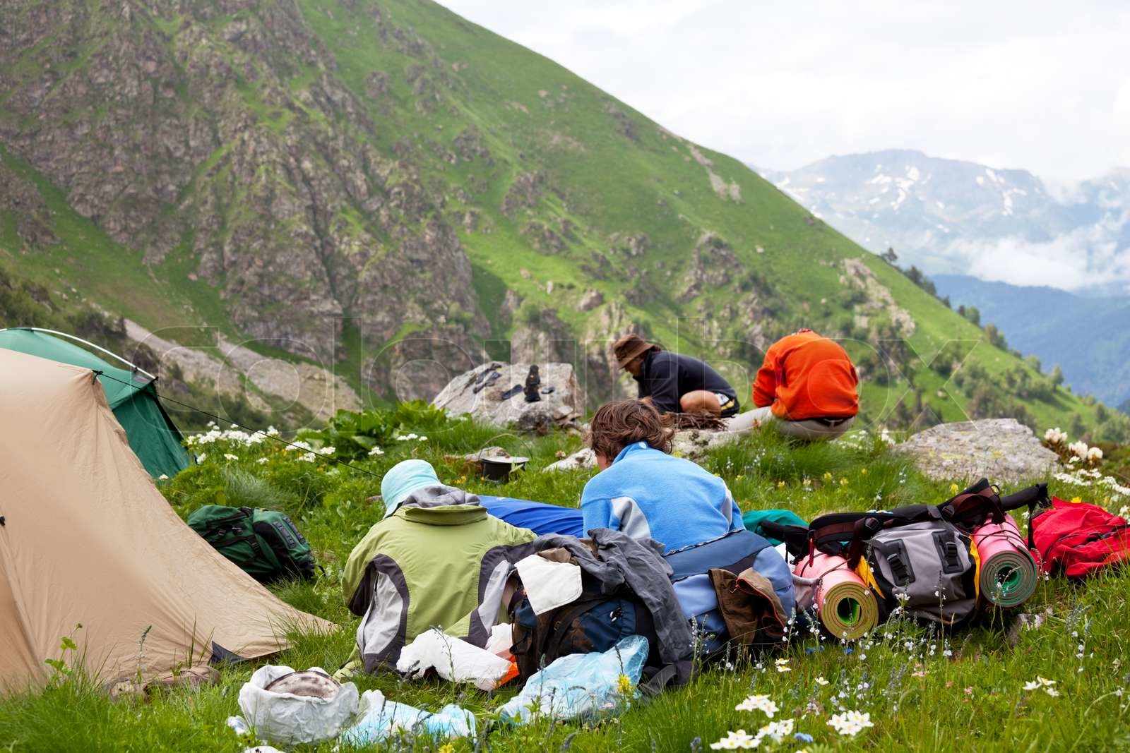 Hiking scene in camp | Stock image | Colourbox