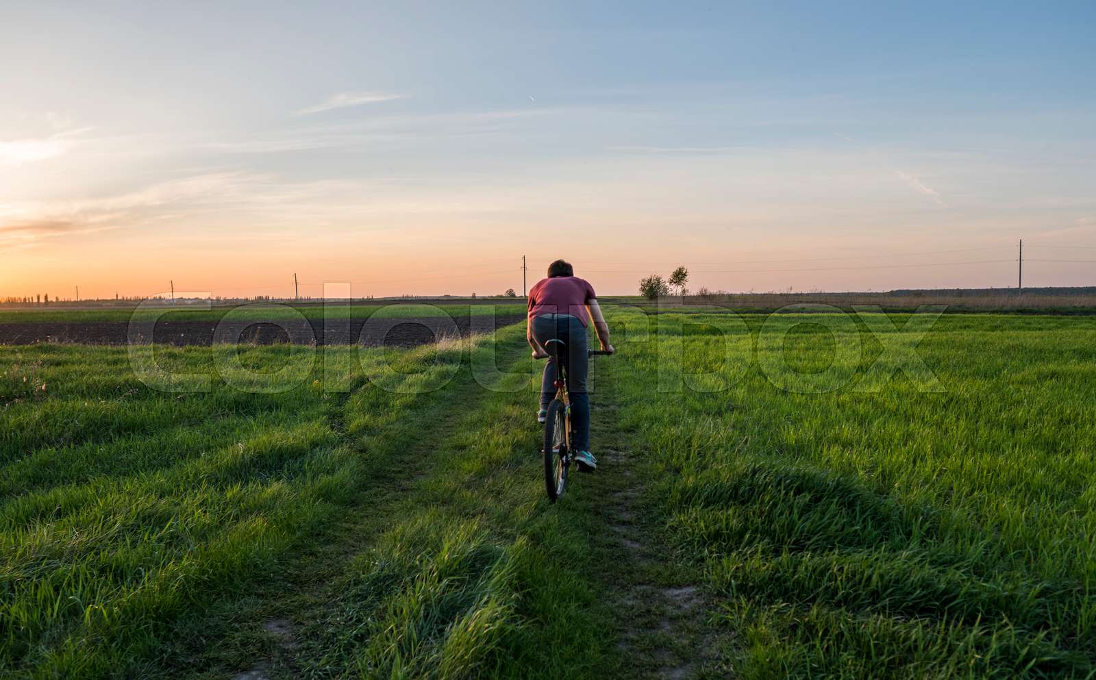 Man ride a bicycle in sunset. Riding a Bicycle at Sunset. Healthy ...