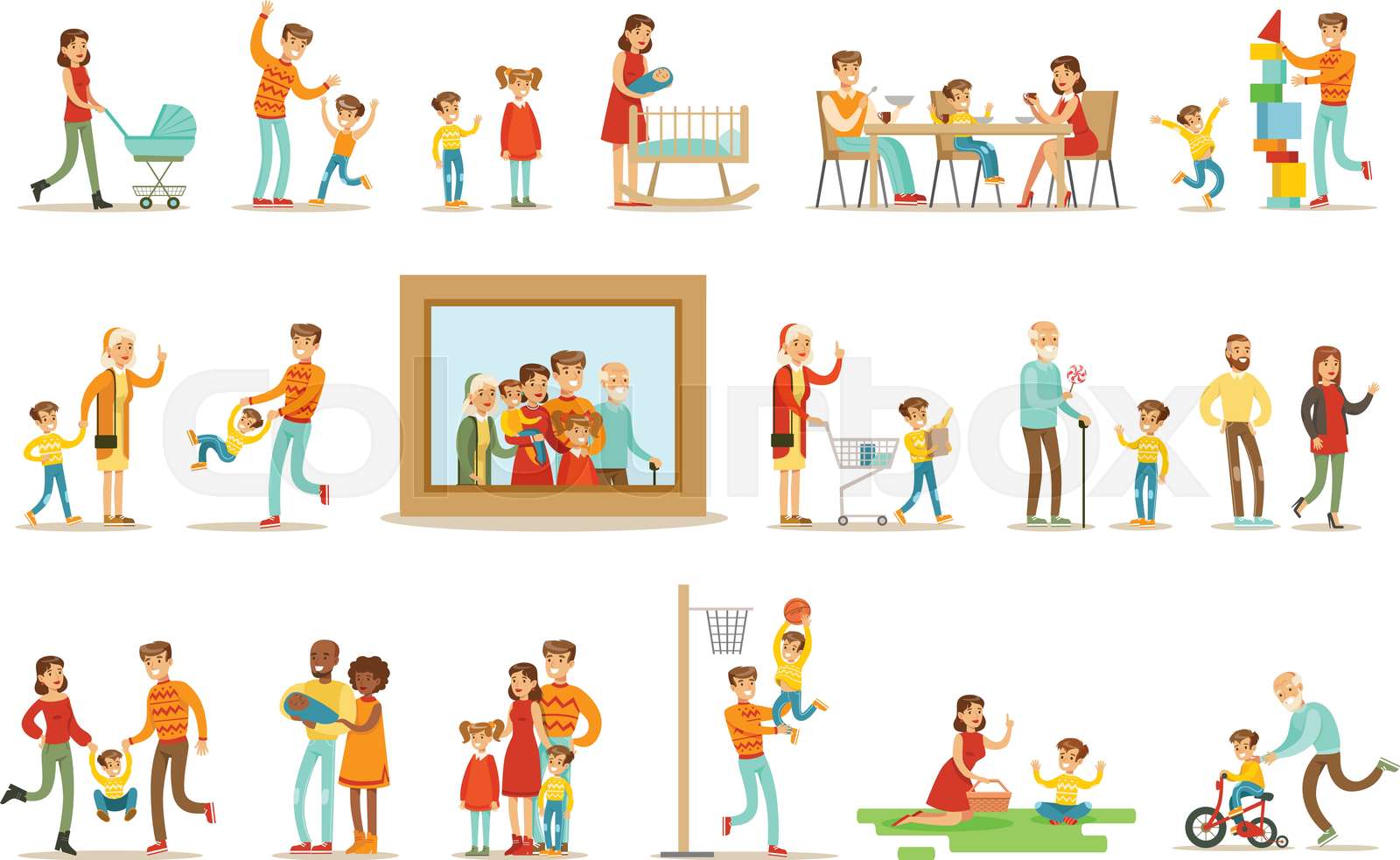Happy Family Doing Things Together Illustration Surrounding Big ...