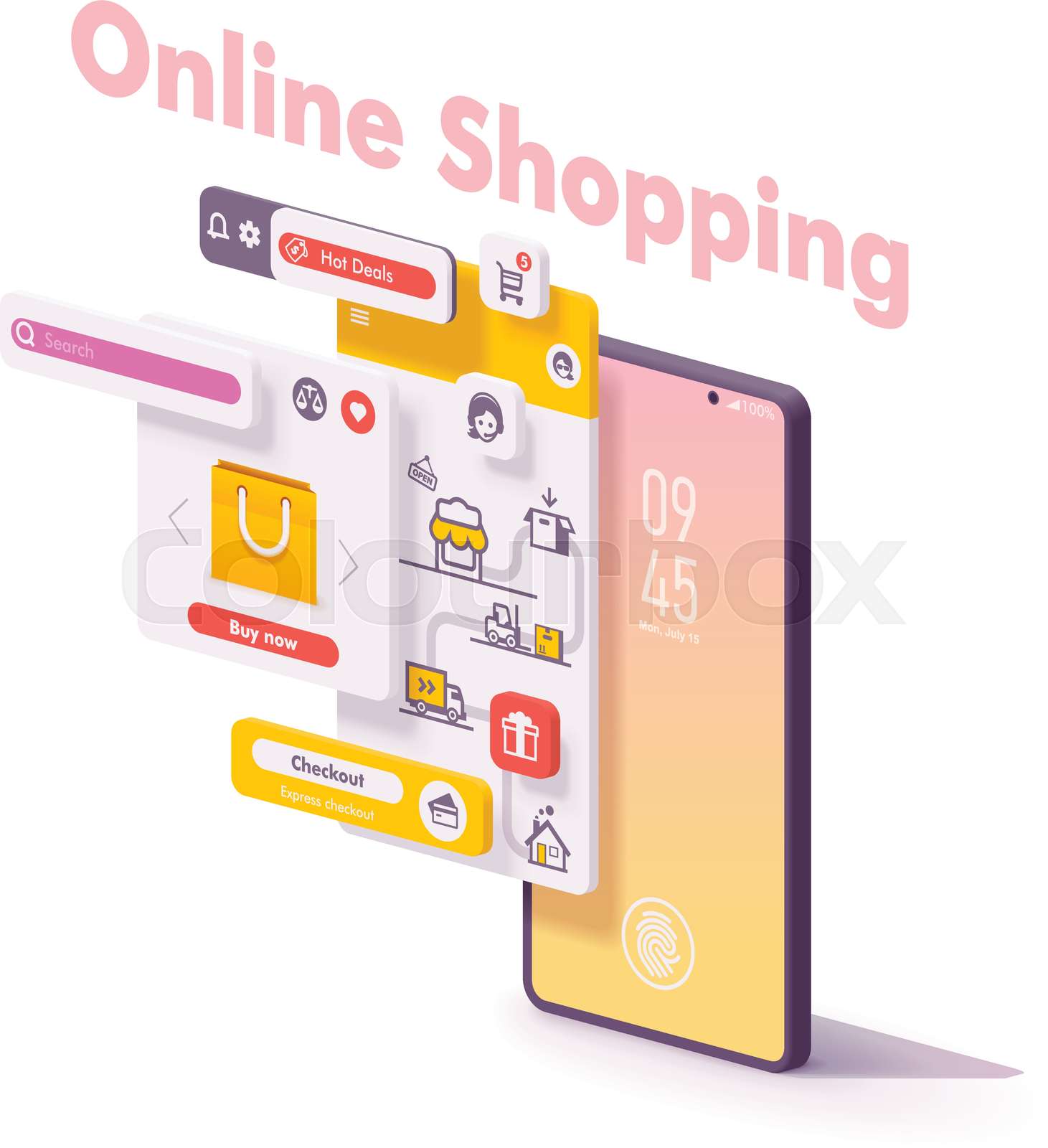Vector mobile online shopping app concept | Stock vector | Colourbox