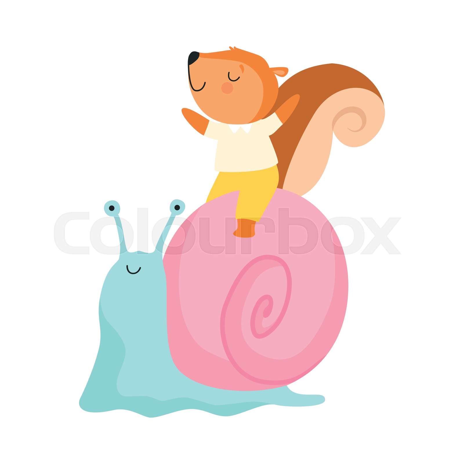 Cute Squirrel Riding Snail, Funny Adorable Animal in Transport Vector ...