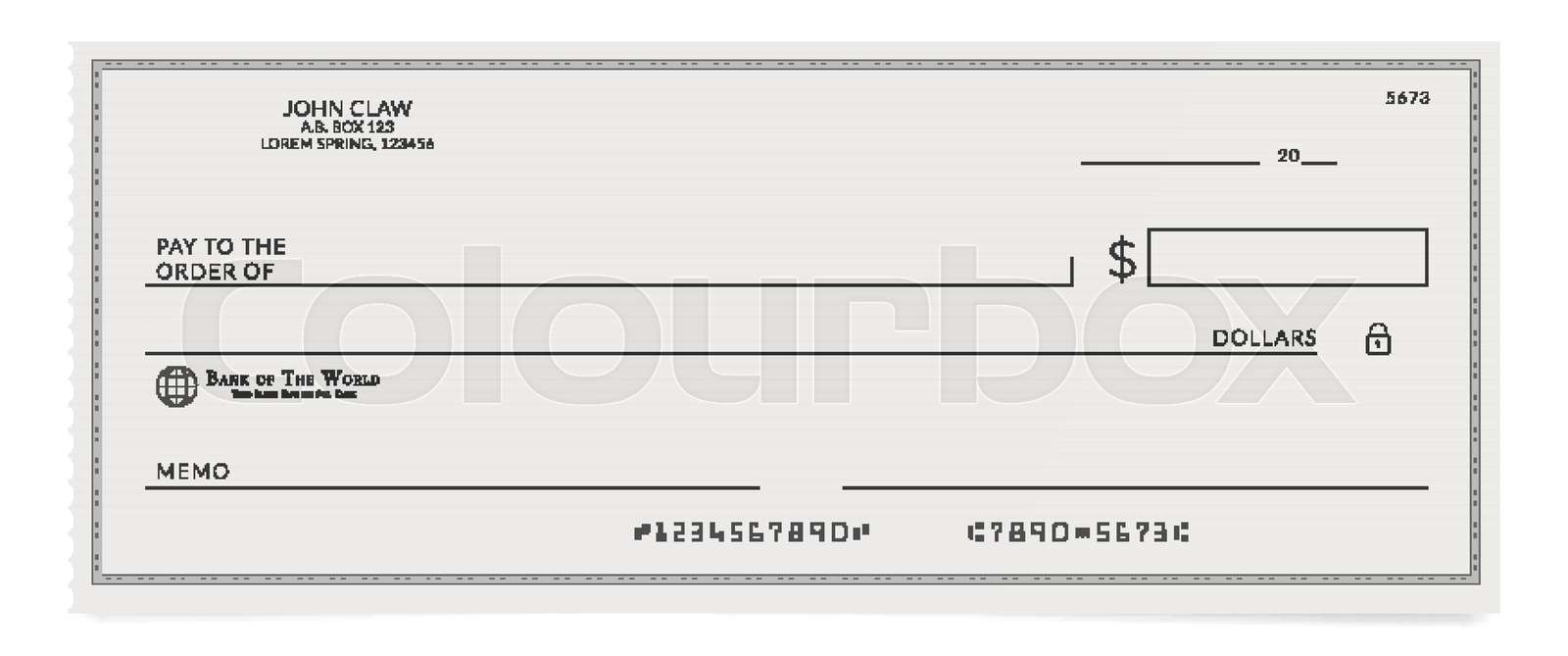 Torn off blank bank cheque. Personal desk check template with empty ...