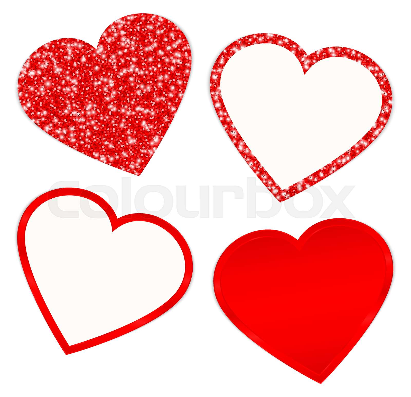 Quadrat Vier Rote Herzen Glitzer Und Glanz | Stock-Vektor | Colourbox