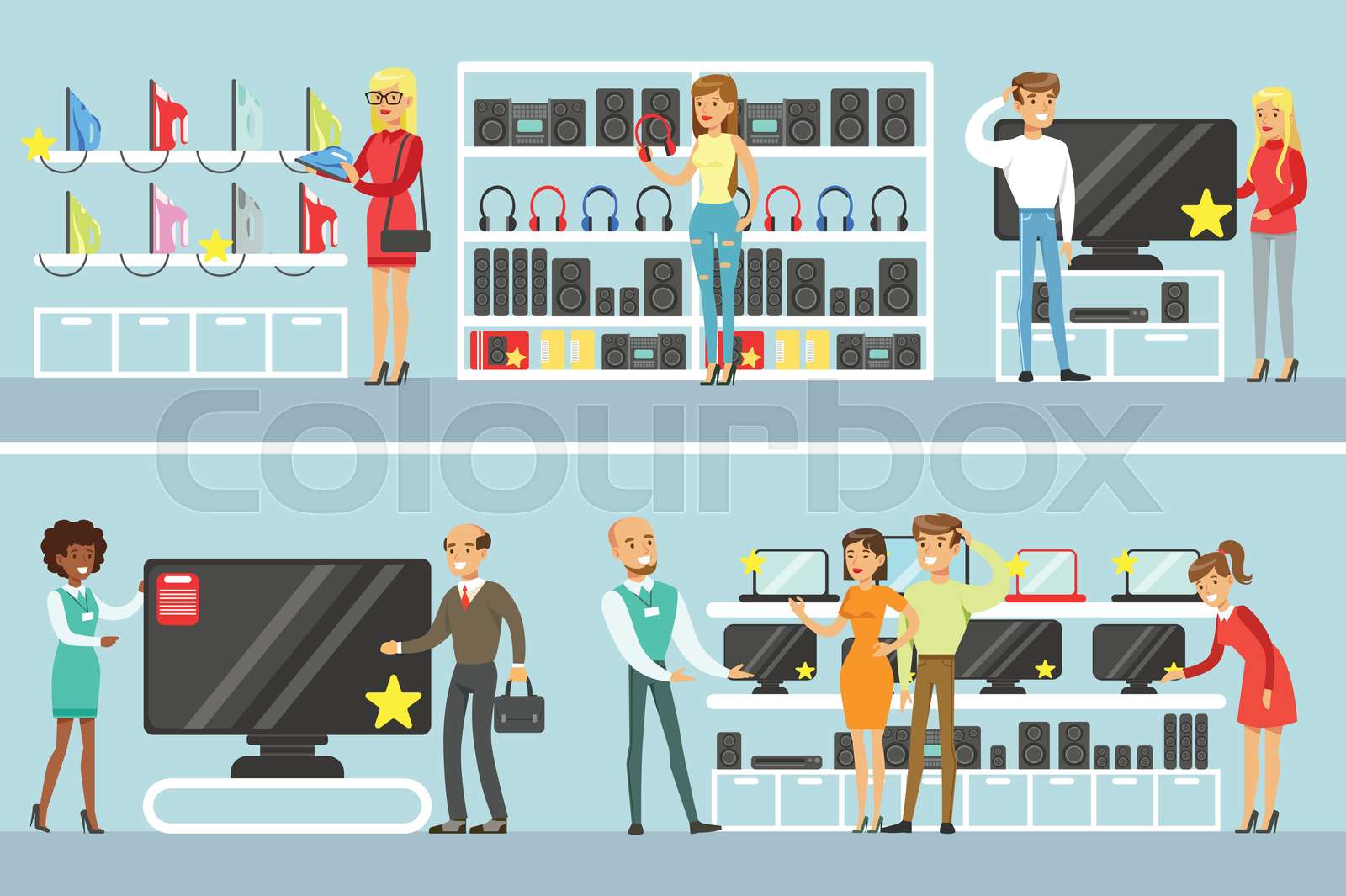 Smiling People In Electronic Store Shopping For Domestic Equipment ...