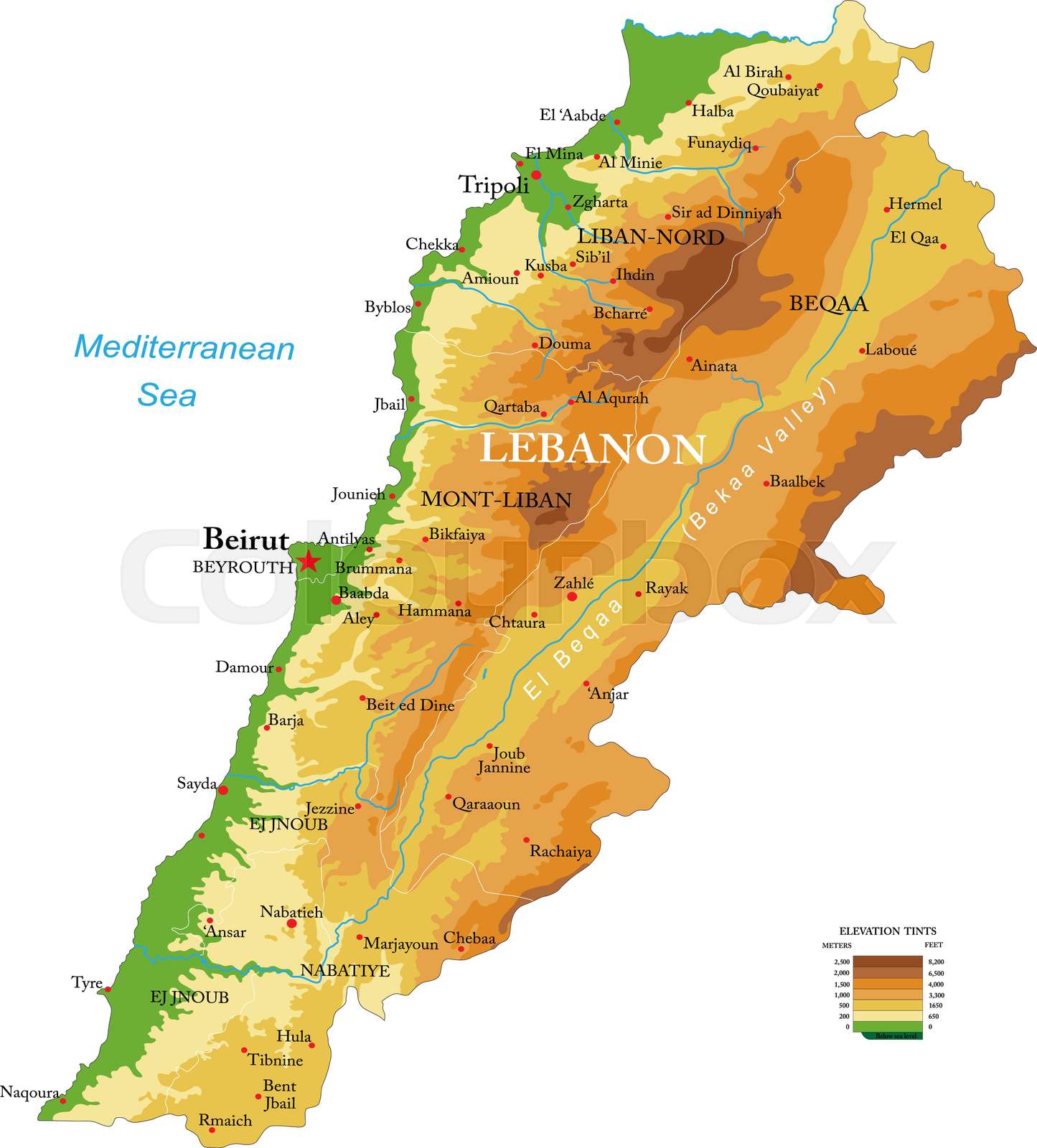 Lebanon physical map | Stock vector | Colourbox