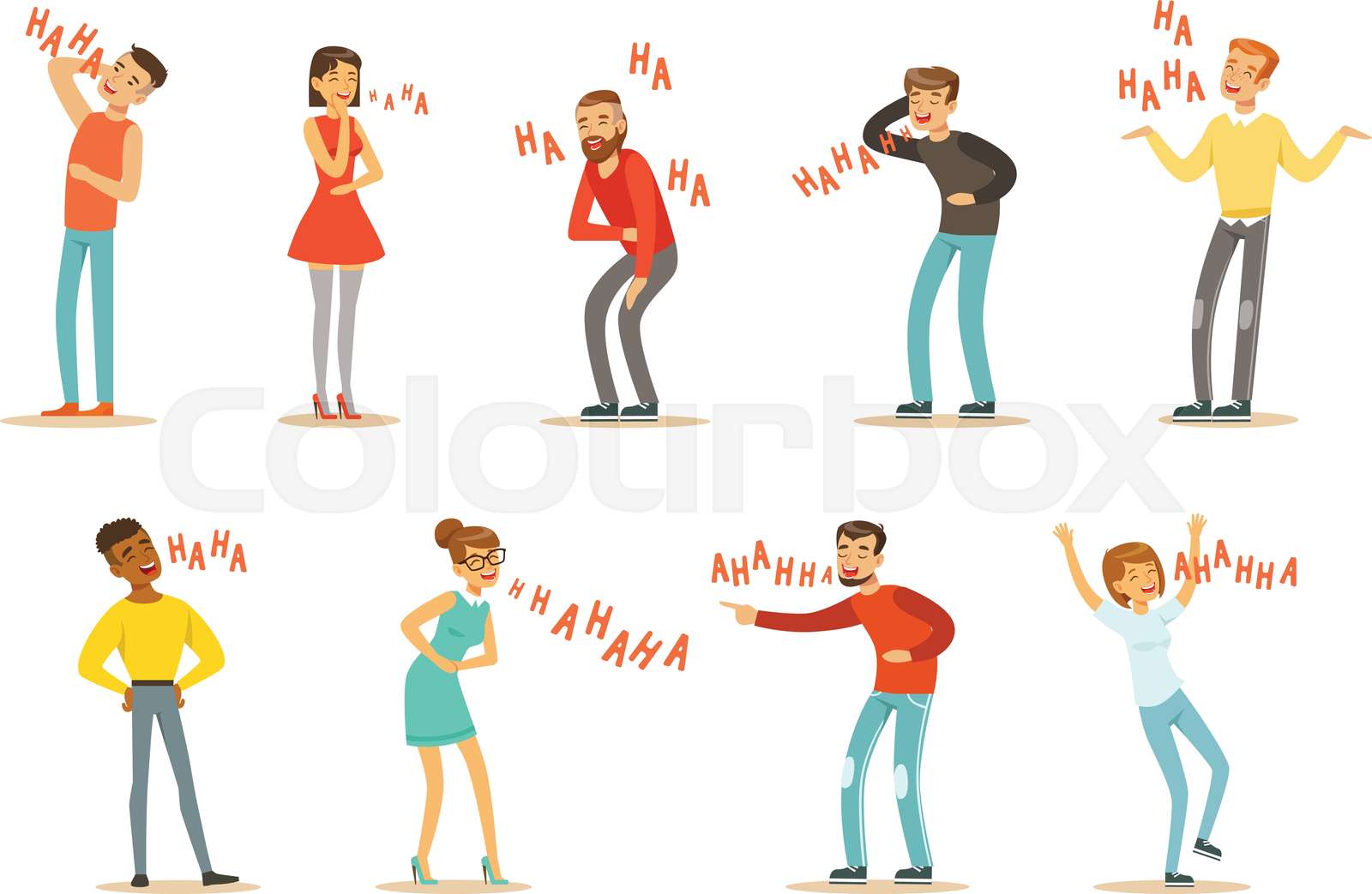 Adults Hysterically Laughing Out Loud Set Of Cartoon Characters With ...