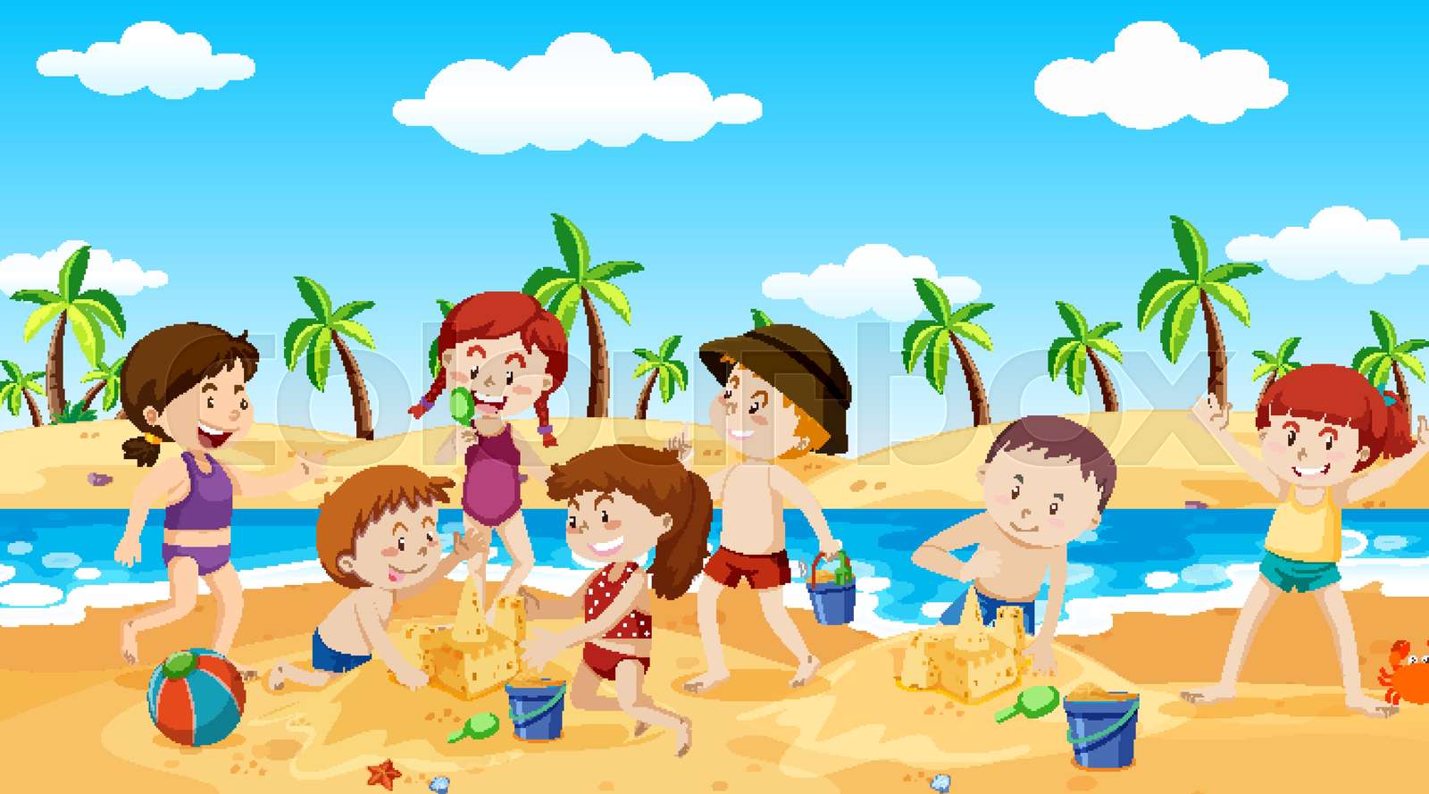 Active kids playing in outdoor scene | Stock vector | Colourbox