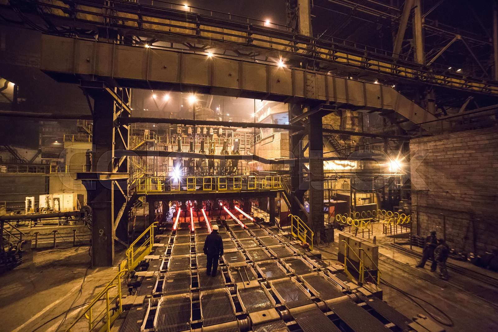 Hot billet bloom continuous casting, also called strand casting | Stock ...