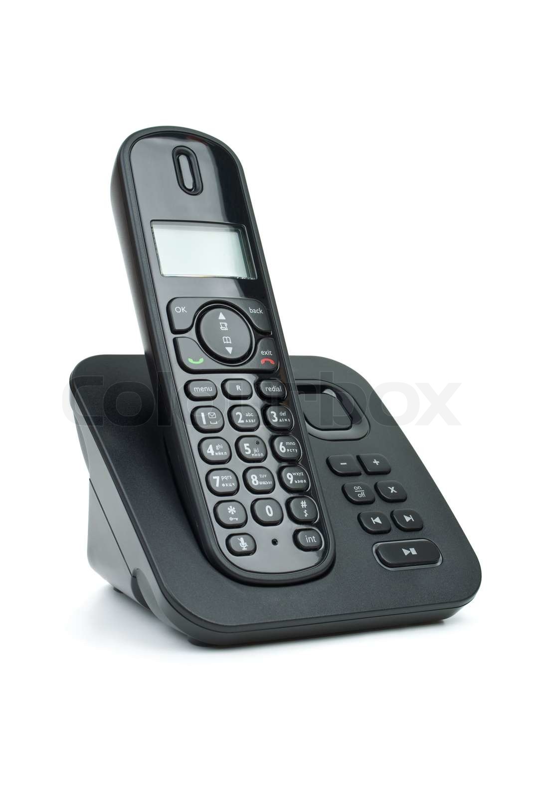 Modern black digital cordless phone with answering machine | Stock ...