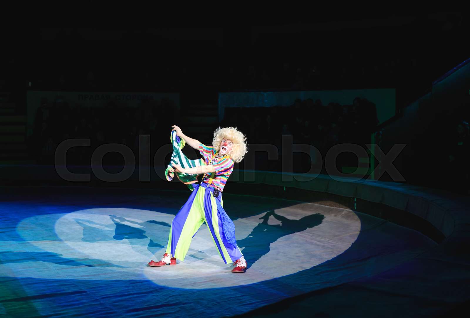 Clown funny performance in the circus arena | Stock image | Colourbox