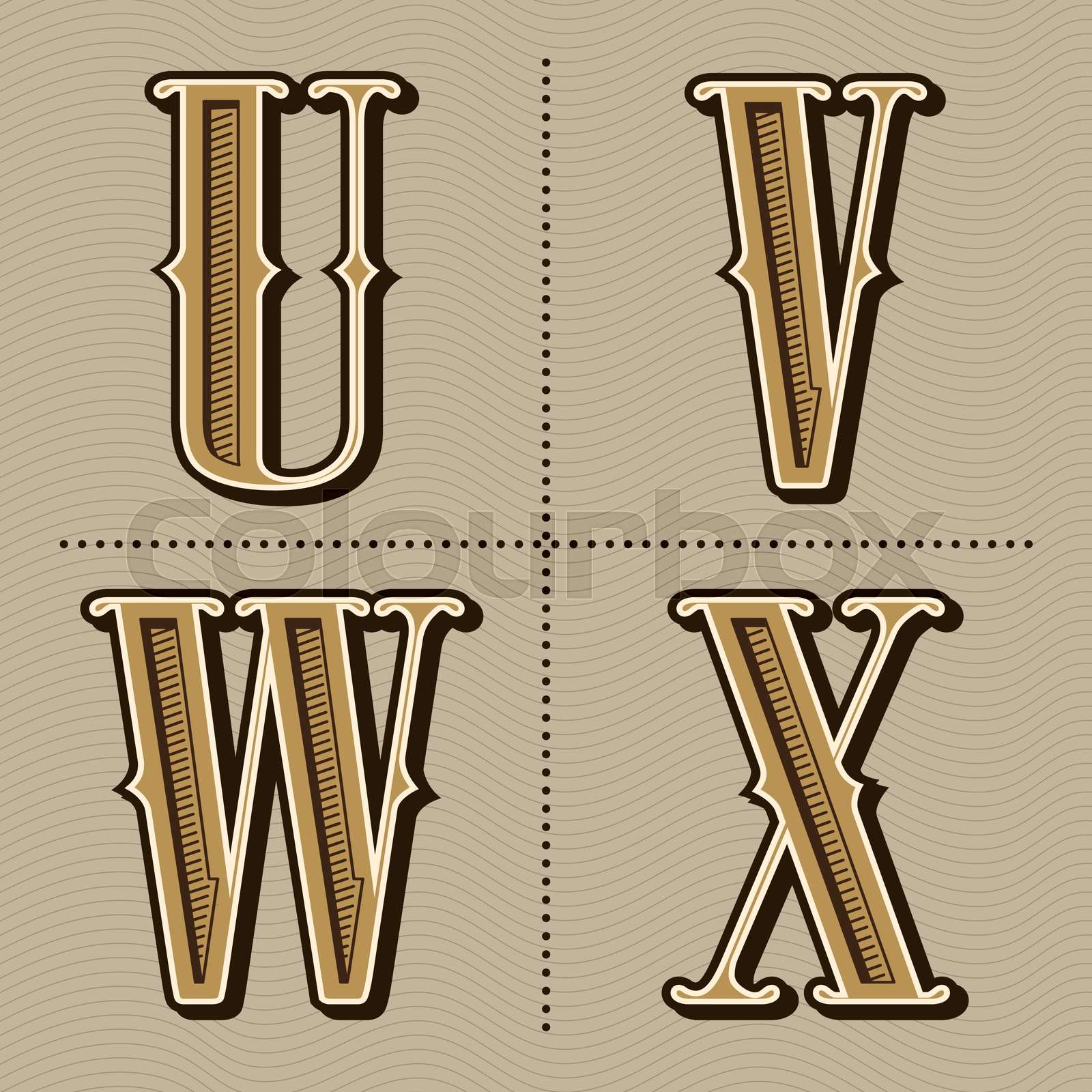 Western alphabet letters vintage design vector (u, v, w, x) | Stock ...