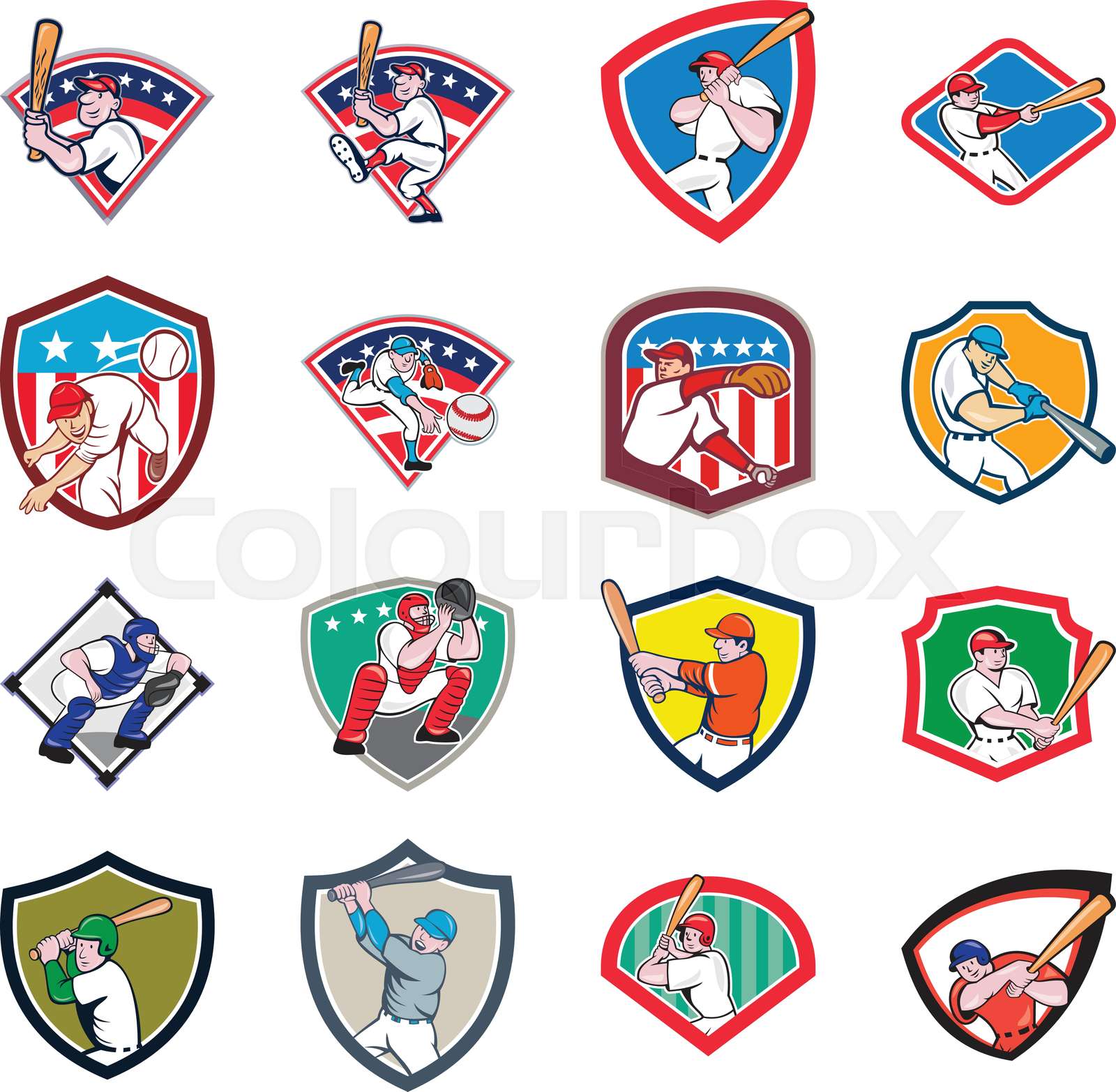 Baseball Player Shield Icon Set | Stock vector | Colourbox