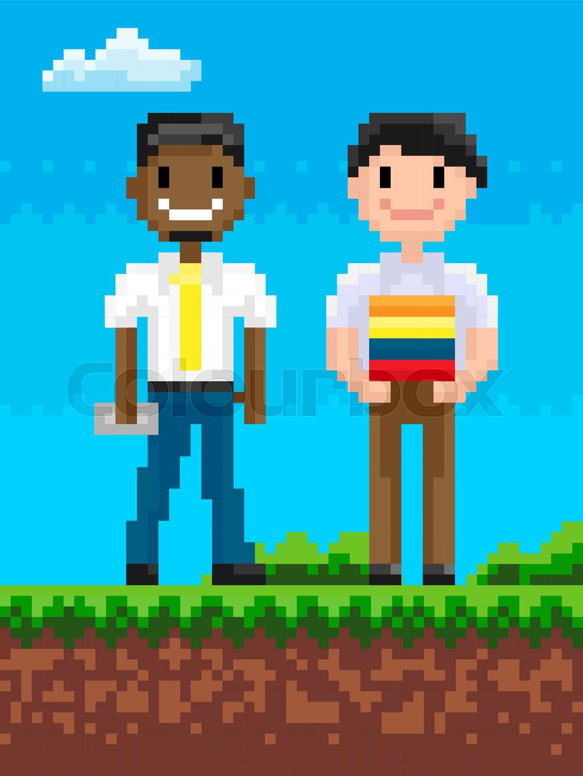 Pixel People on Field, Friends Pixelated Graphics | Stock vector ...