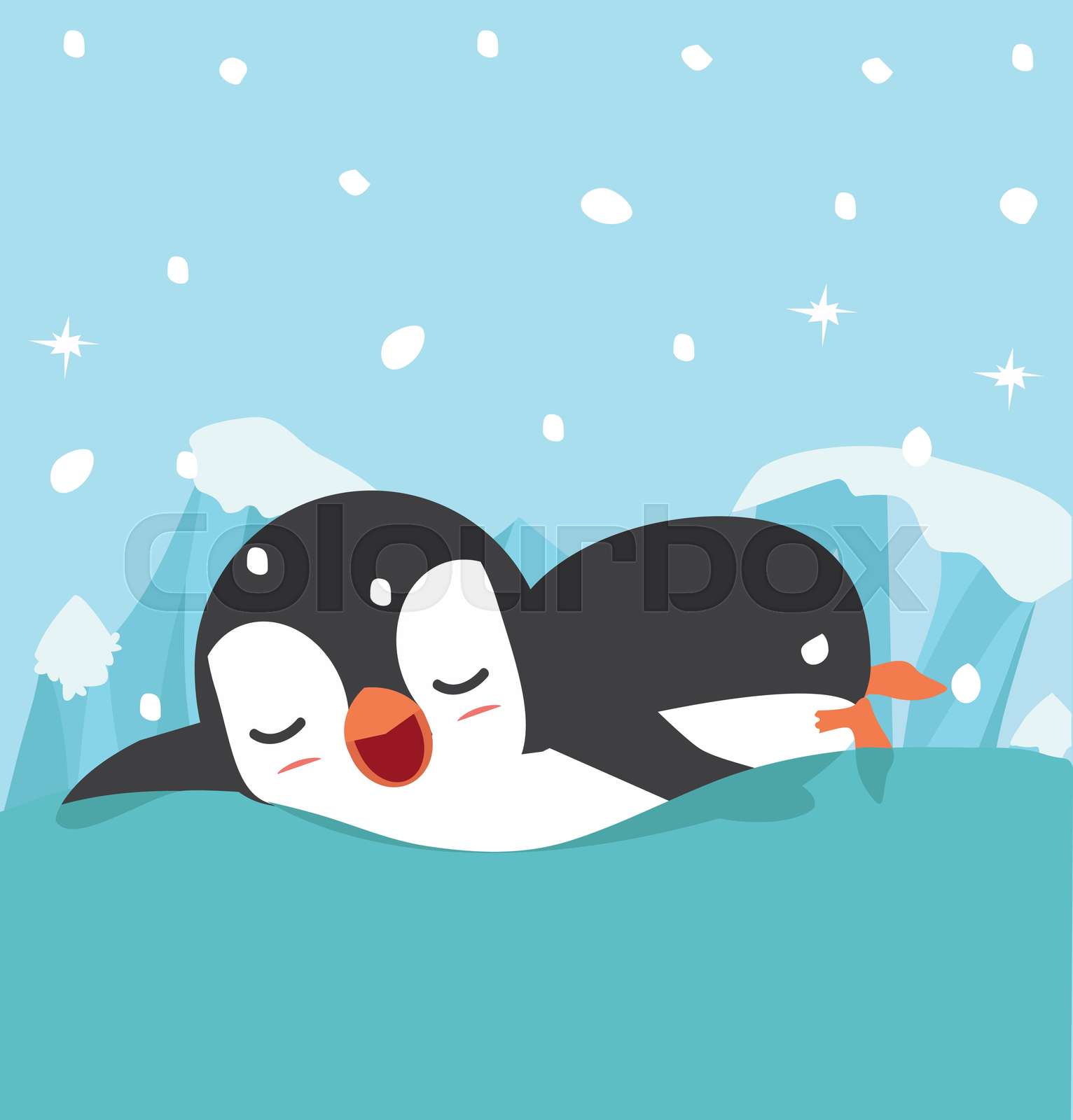 Cute penguin swims in water | Stock vector | Colourbox
