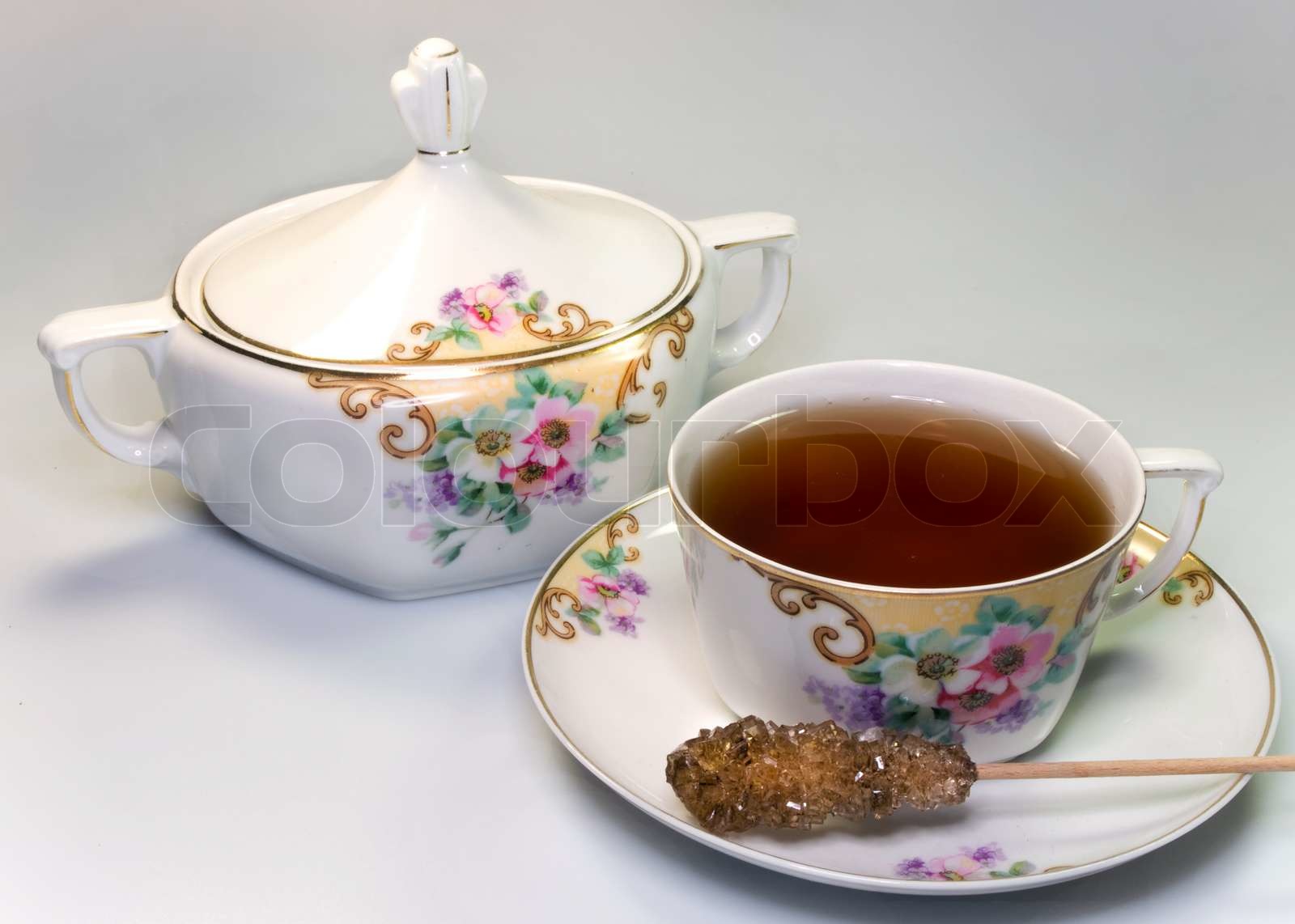 Cup of tea with sugar bowl | Stock image | Colourbox