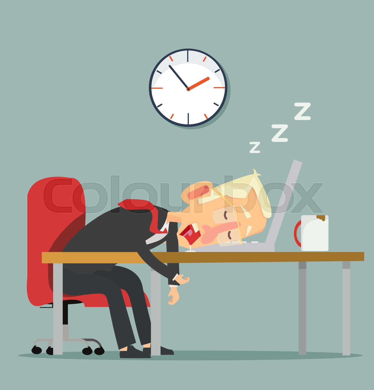 businessman character Sleeping at work | Stock vector | Colourbox