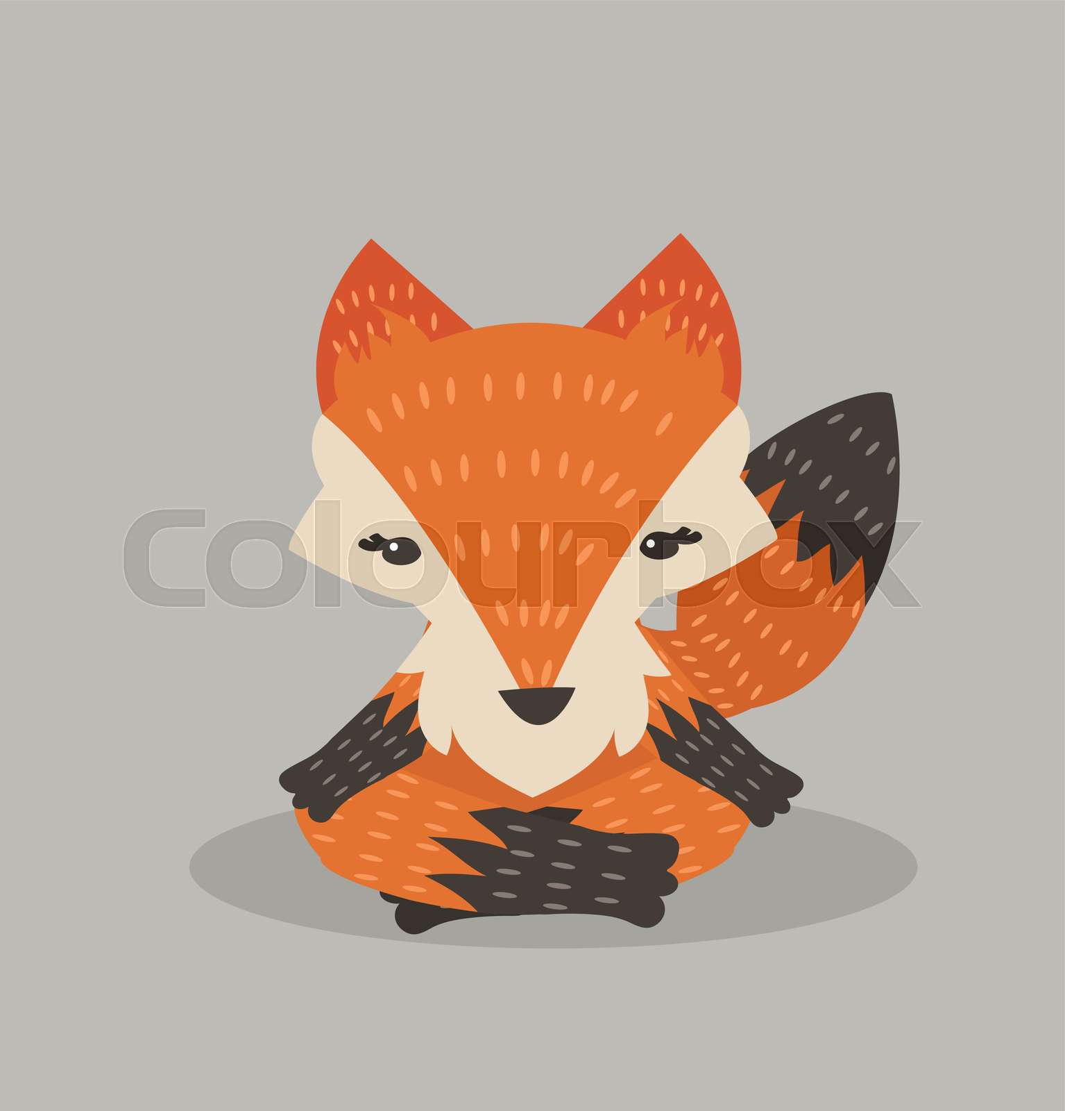 Cute orange fox meditating | Stock vector | Colourbox