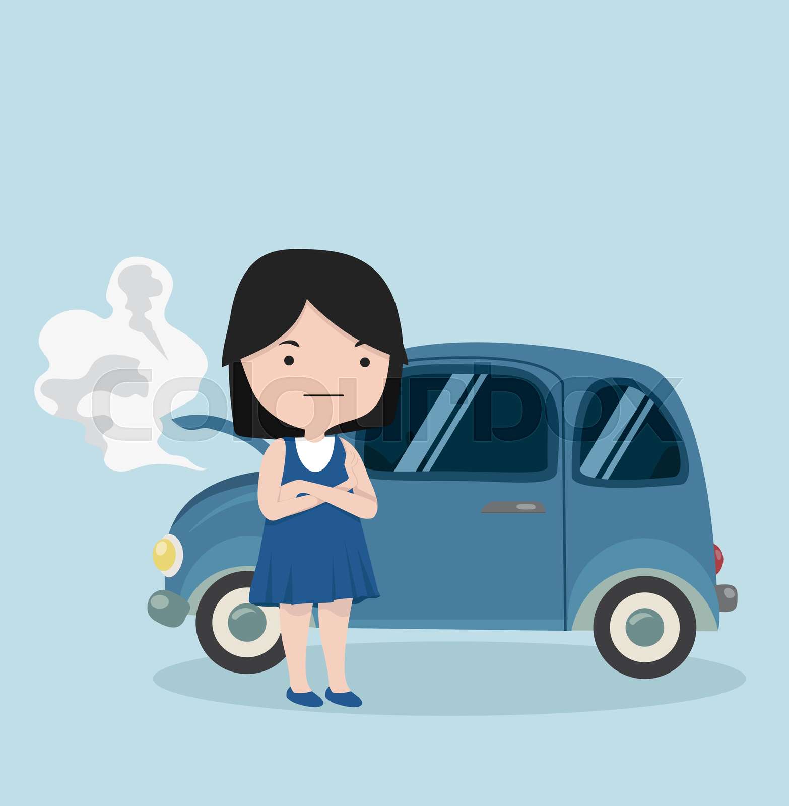 girl standing near Breakdown Car | Stock vector | Colourbox