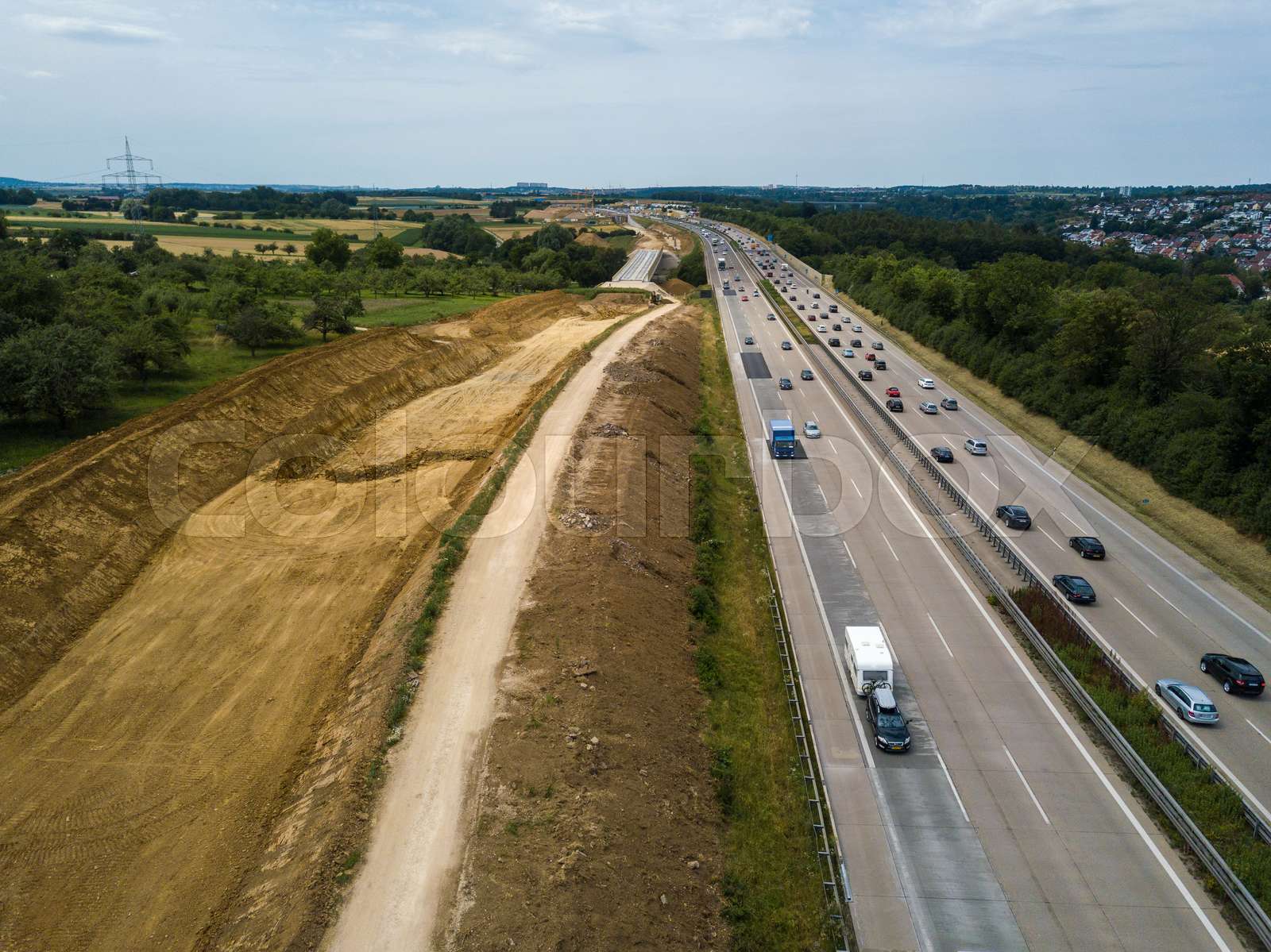 Aerial view of a German Autobahn with construction works | Stock image ...