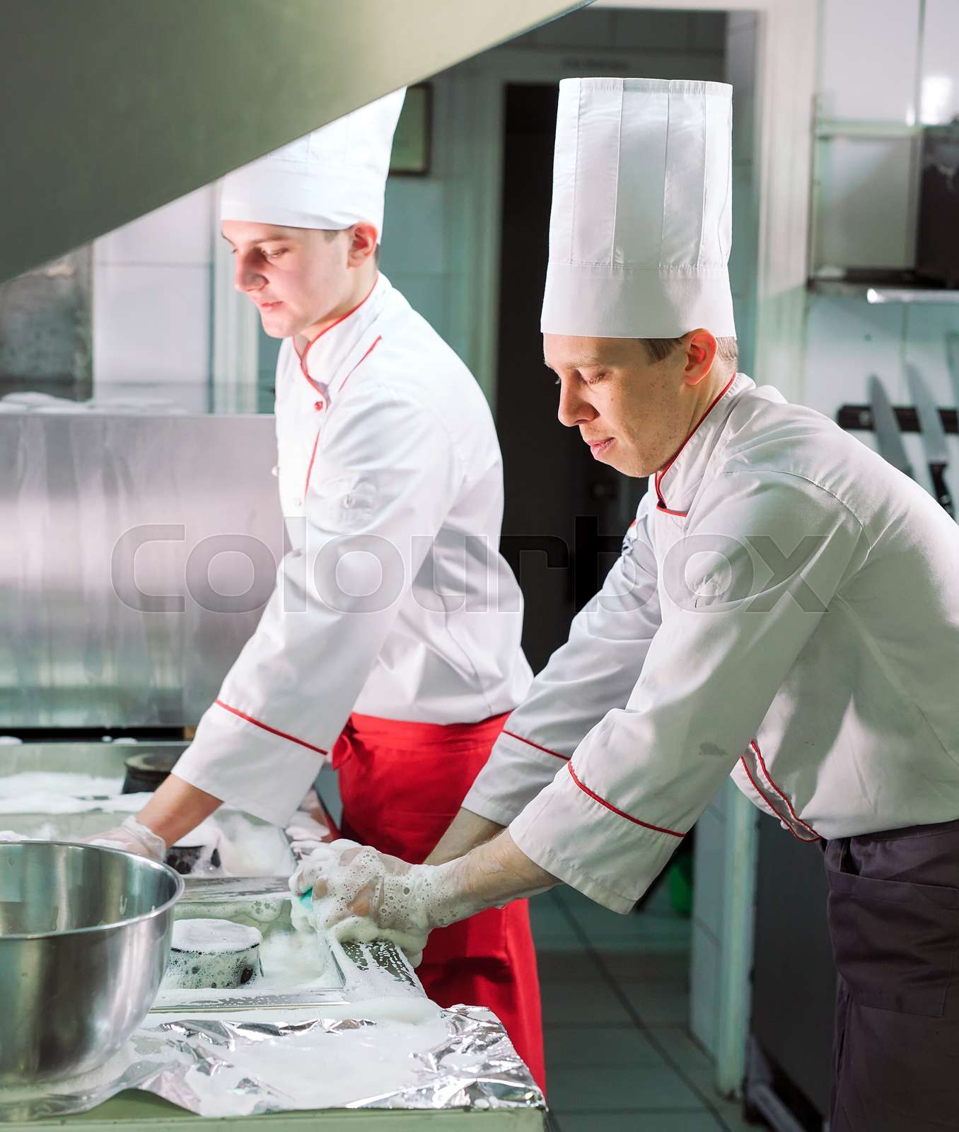 Sanitary day in the restaurant. Repeats wash your workplace. Cooks wash ...