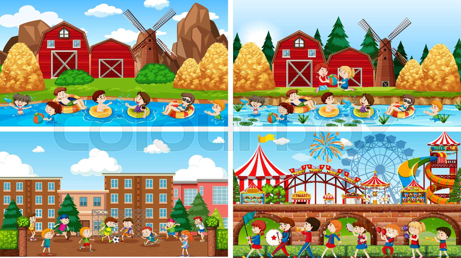 Active kids playing in outdoor scene | Stock vector | Colourbox