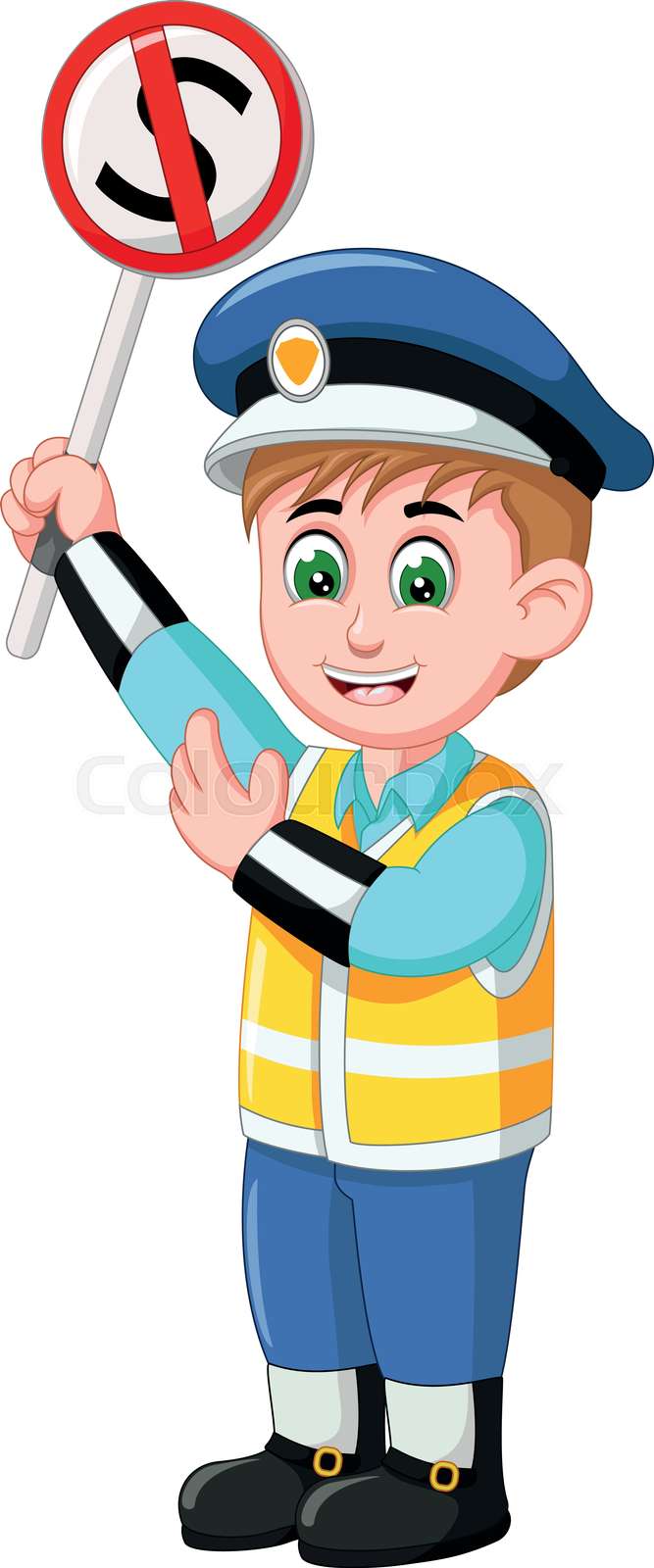 Funny Police With Stop Sign Cartoon | Stock vector | Colourbox