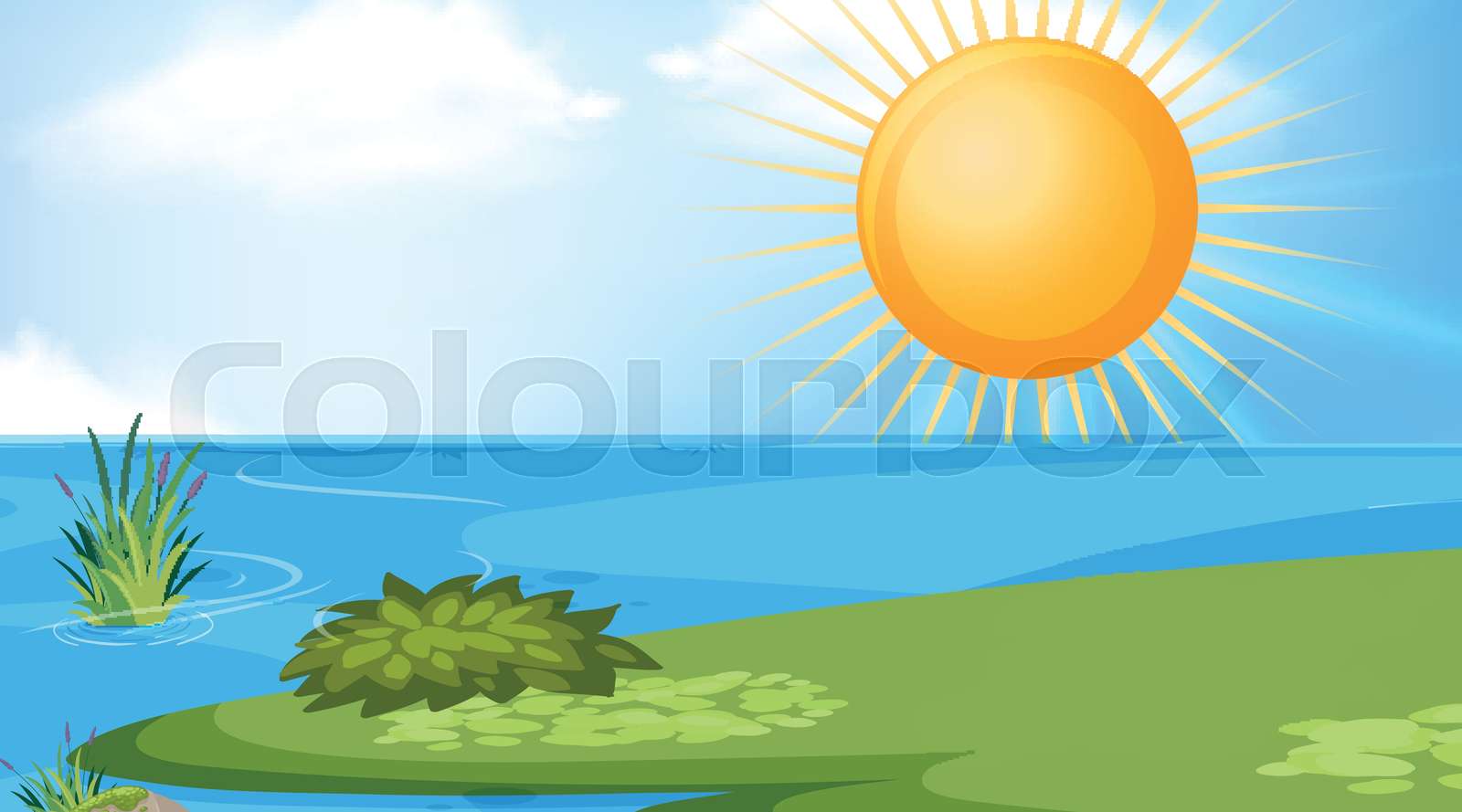 Landscape background design of river at midday | Stock vector | Colourbox