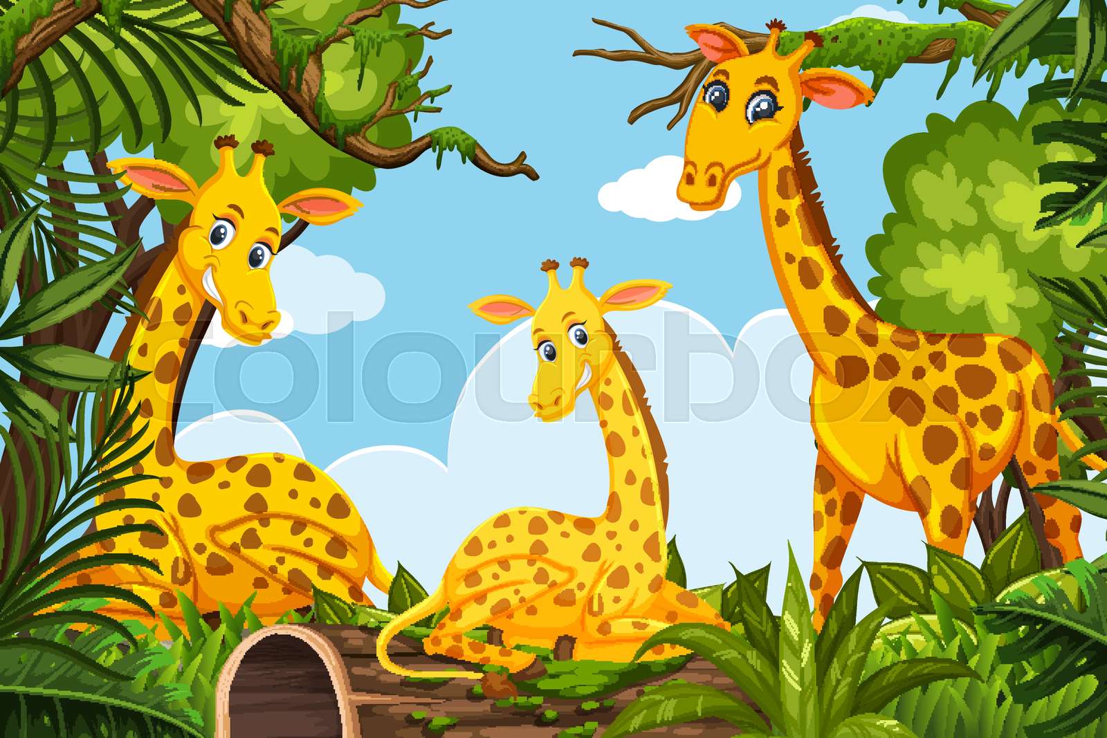 Happy giraffes in jungle scene | Stock vector | Colourbox