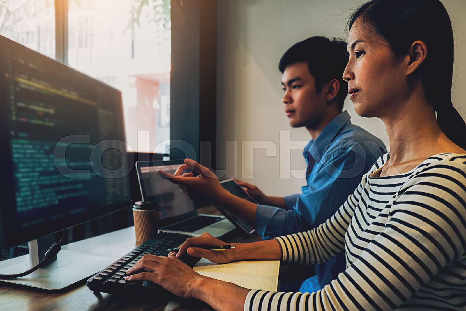 Programmer working in a software development and coding technologies ...