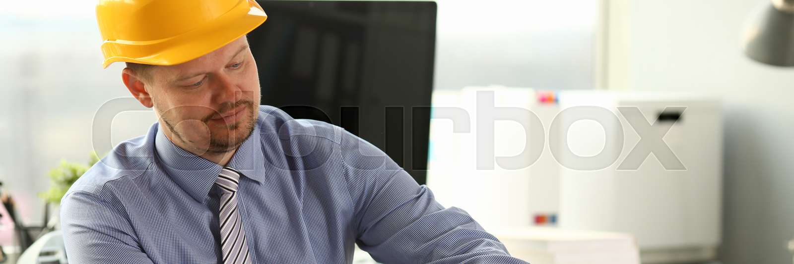 Busy Engineer Draft Architectural Building Project | Stock image ...