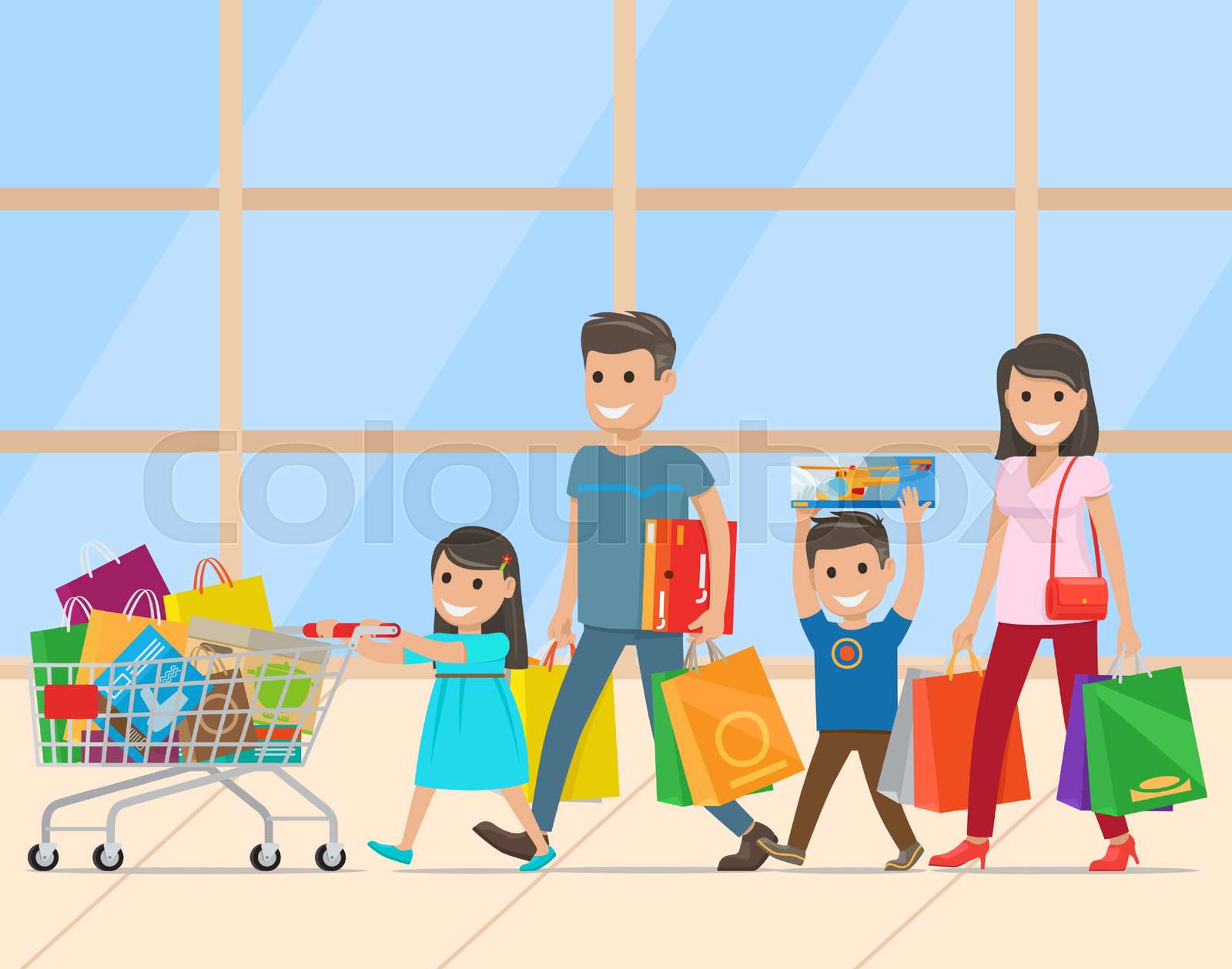 Family with Two Children Making Purchases Vector | Stock vector | Colourbox