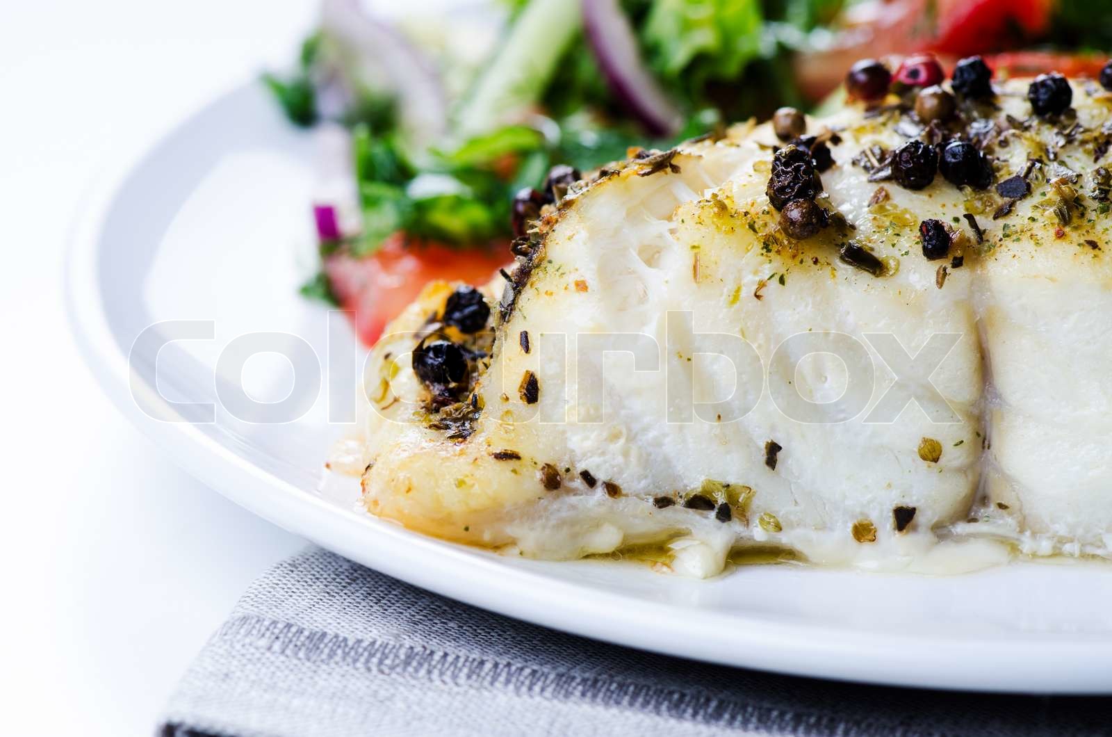 Grilled fish with salad | Stock image | Colourbox