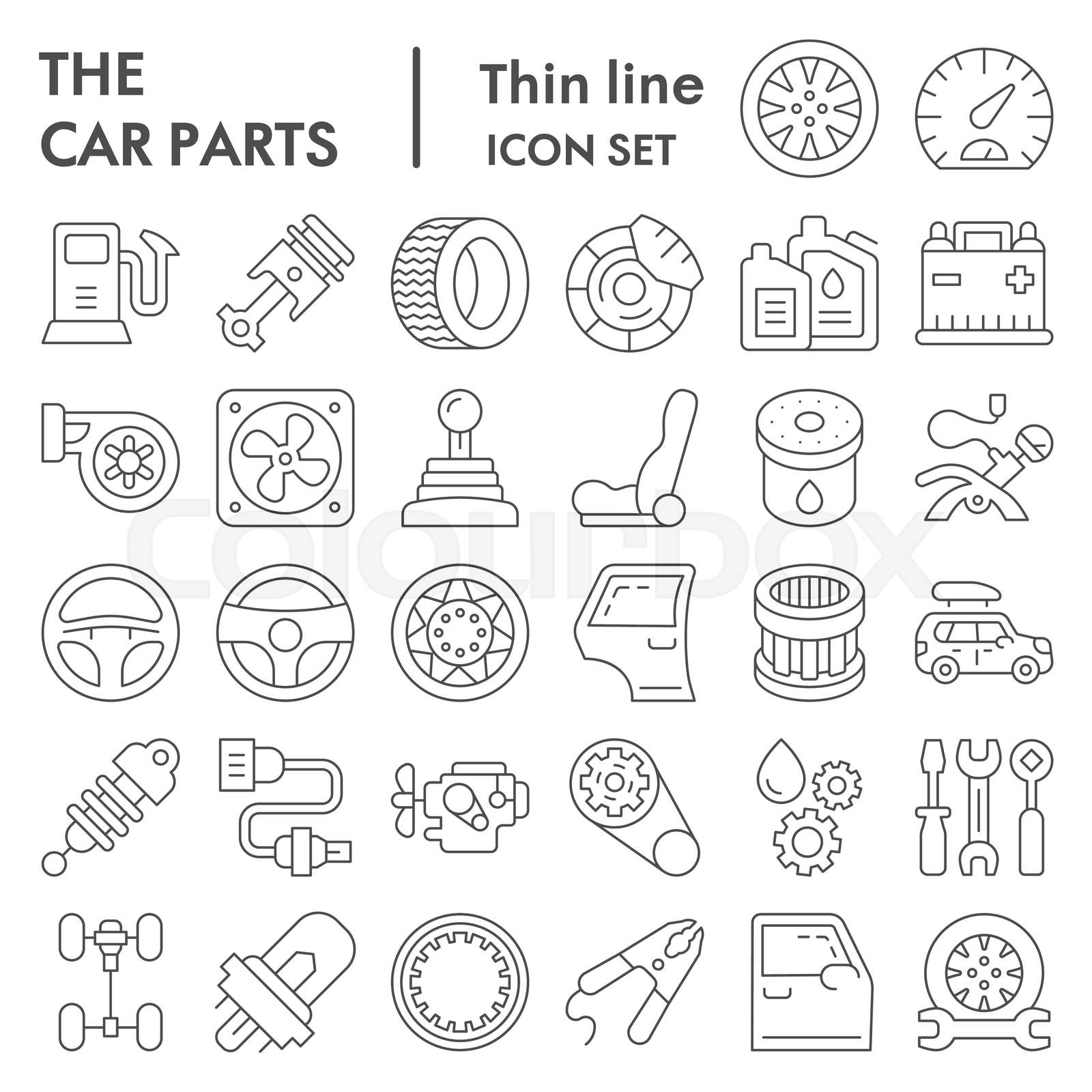 Car parts thin line icon set, auto details symbols collection, vector ...