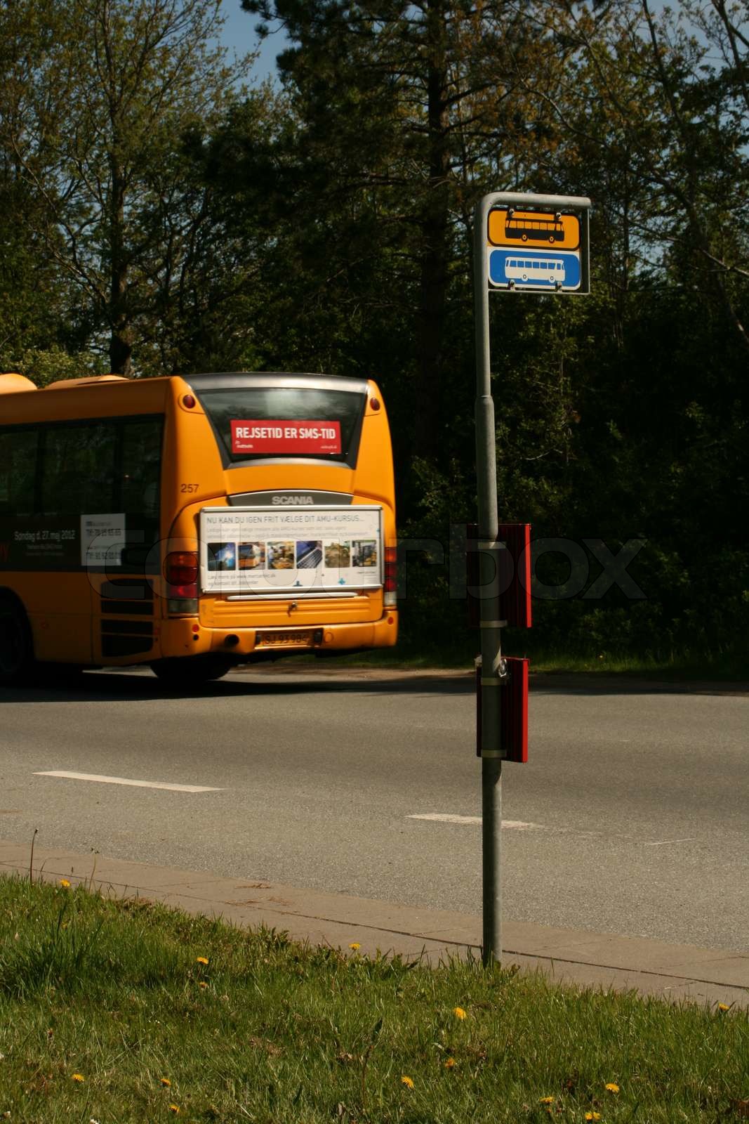 "Skilt - bus og stoppested" | Stock foto | Colourbox