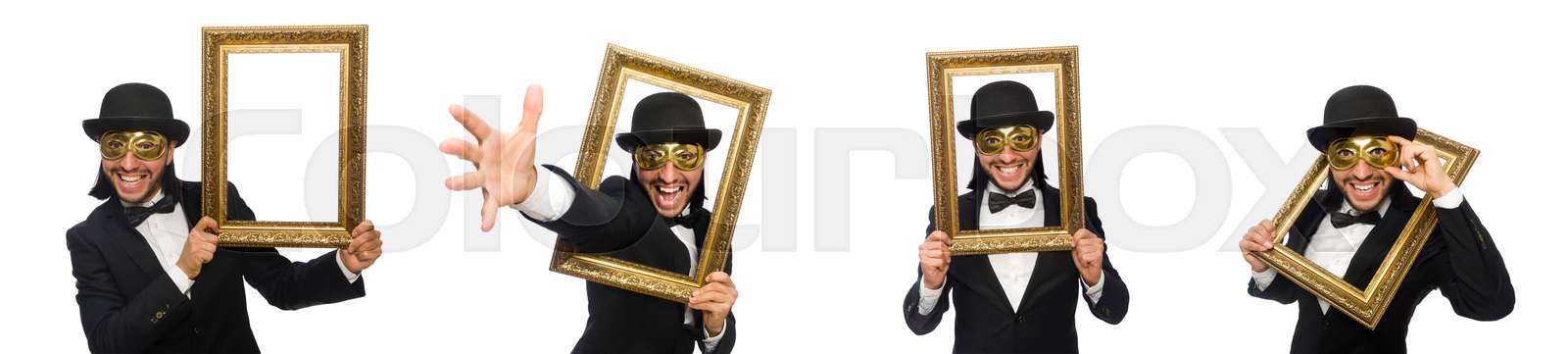 Funny man with picture frame on white | Stock image | Colourbox