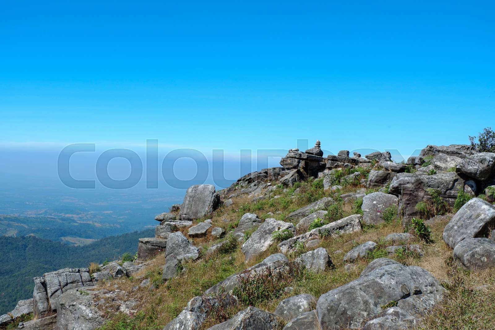 Landscape beautiful stone rock on top hill mountain | Stock image ...