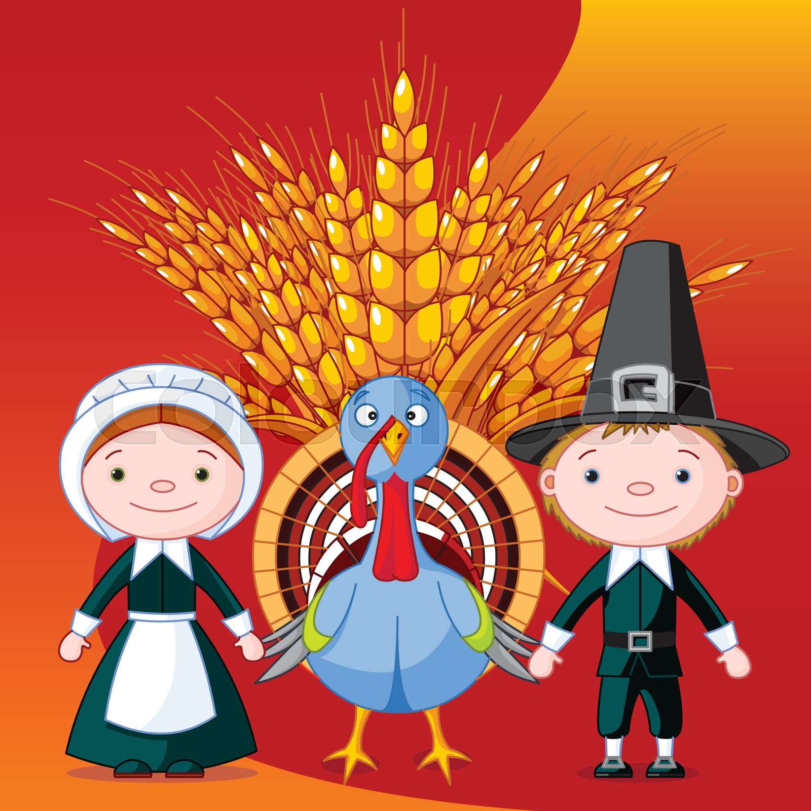 Pilgrims and turkey | Stock vector | Colourbox