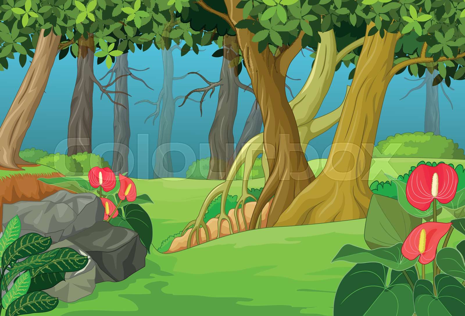 Funny Forest Landscape Cartoon | Stock vector | Colourbox