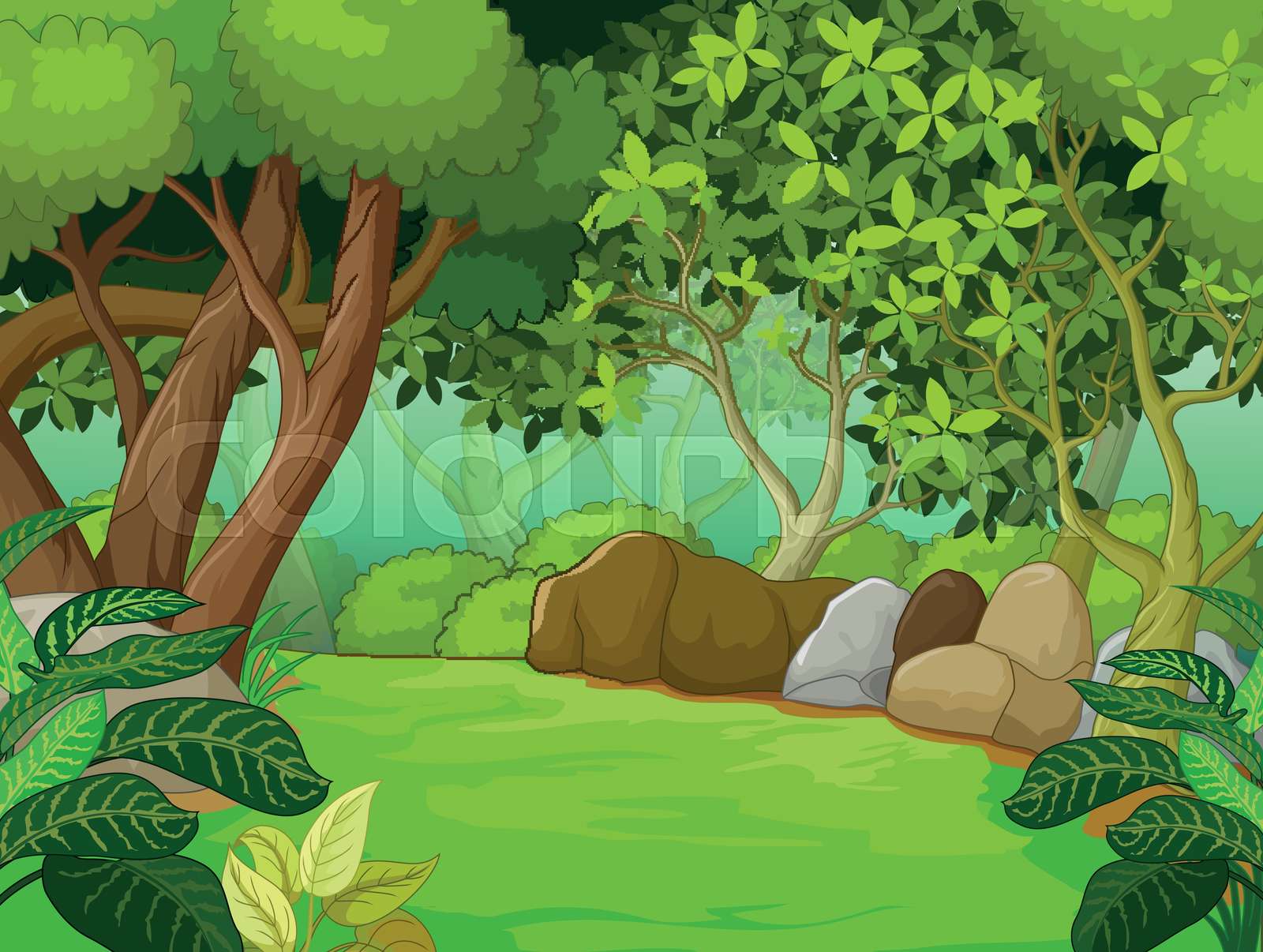 Funny Forest Landscape Cartoon | Stock vector | Colourbox