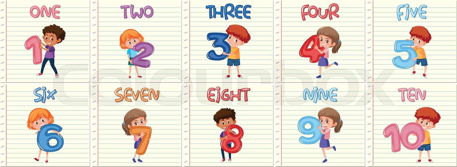 Set of kids with number one to ten | Stock vector | Colourbox