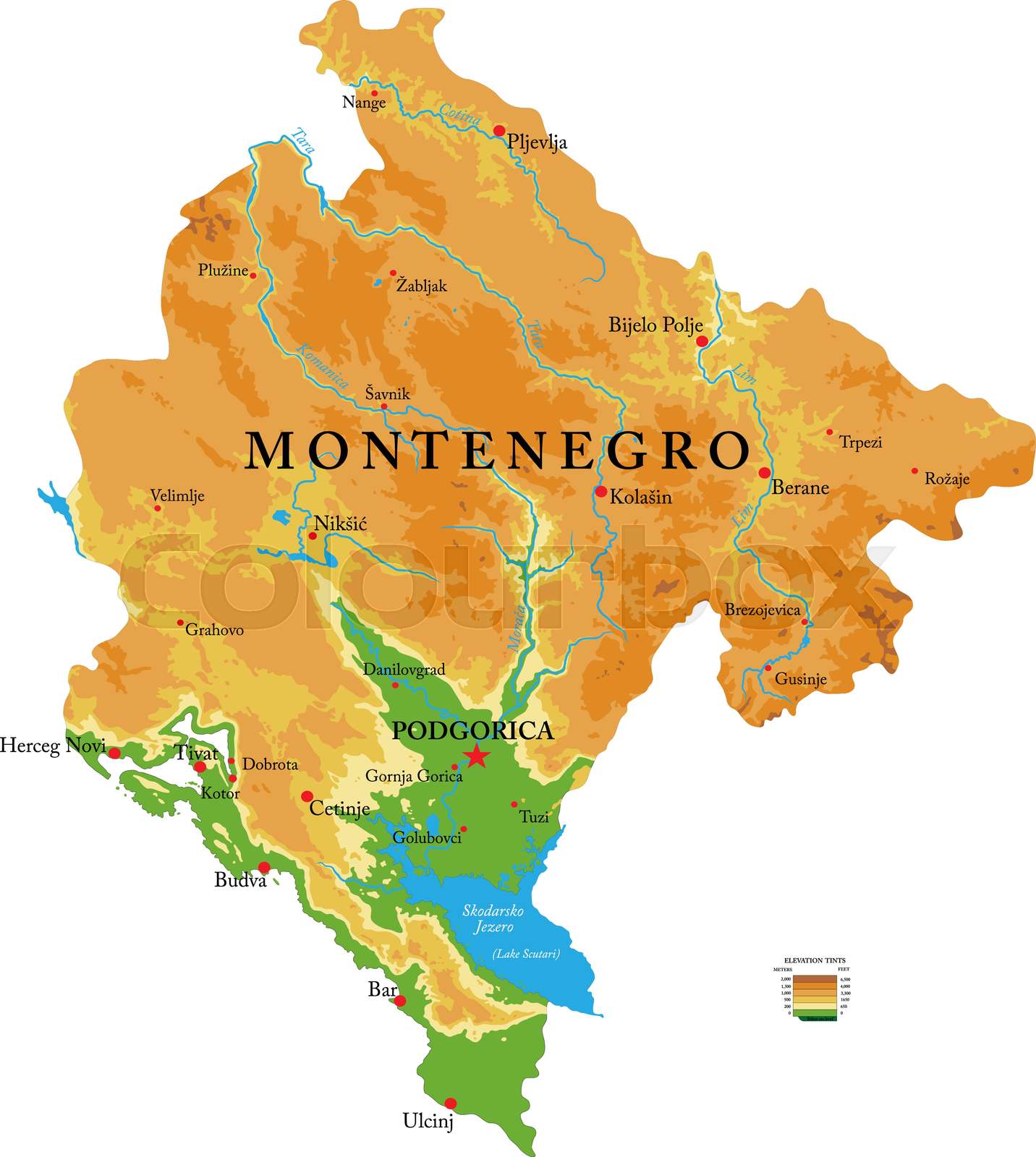 Montenegro physical map | Stock vector | Colourbox