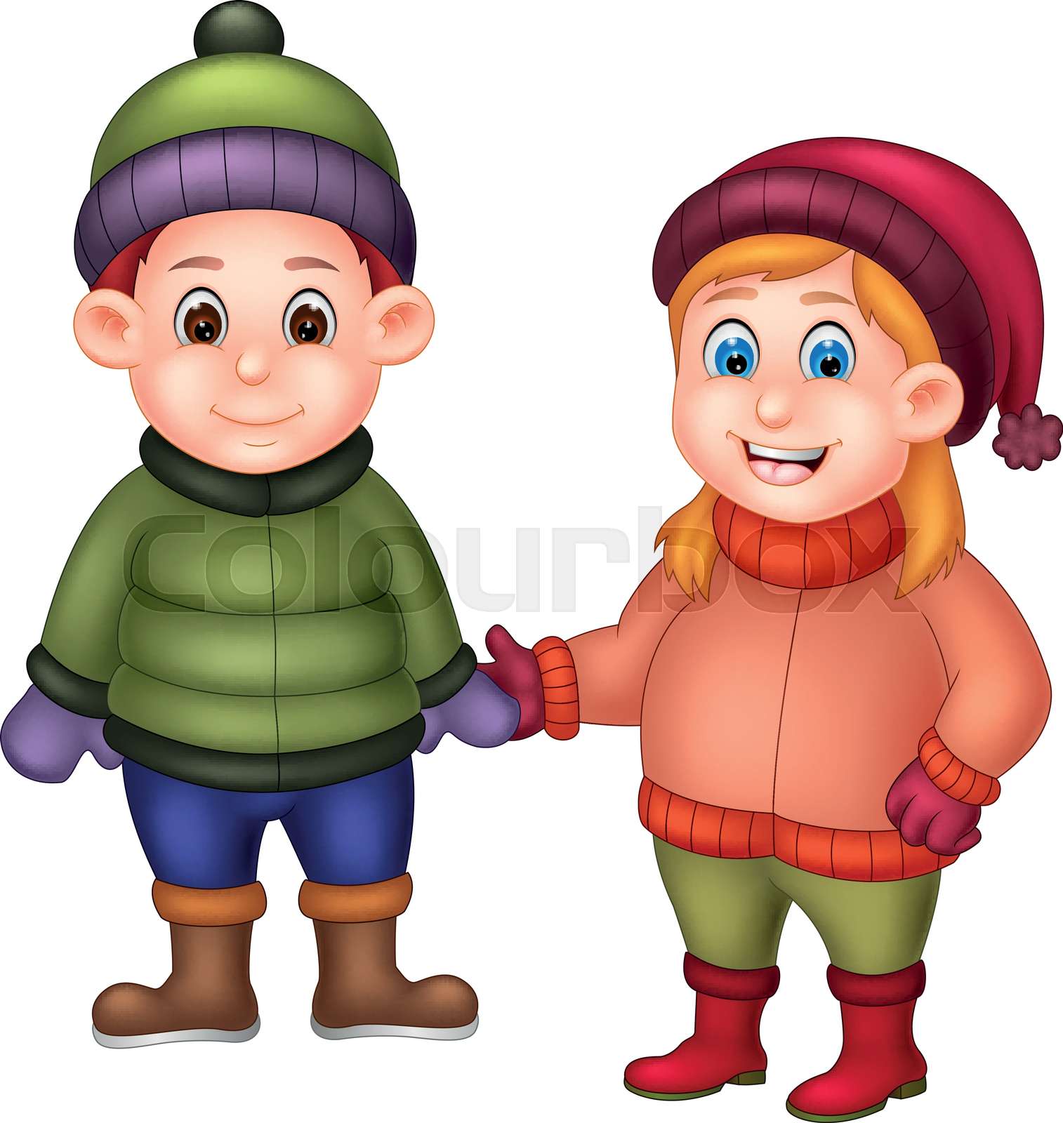 Funny Boy And Girl Wearing Jacket Cartoon | Stock vector | Colourbox