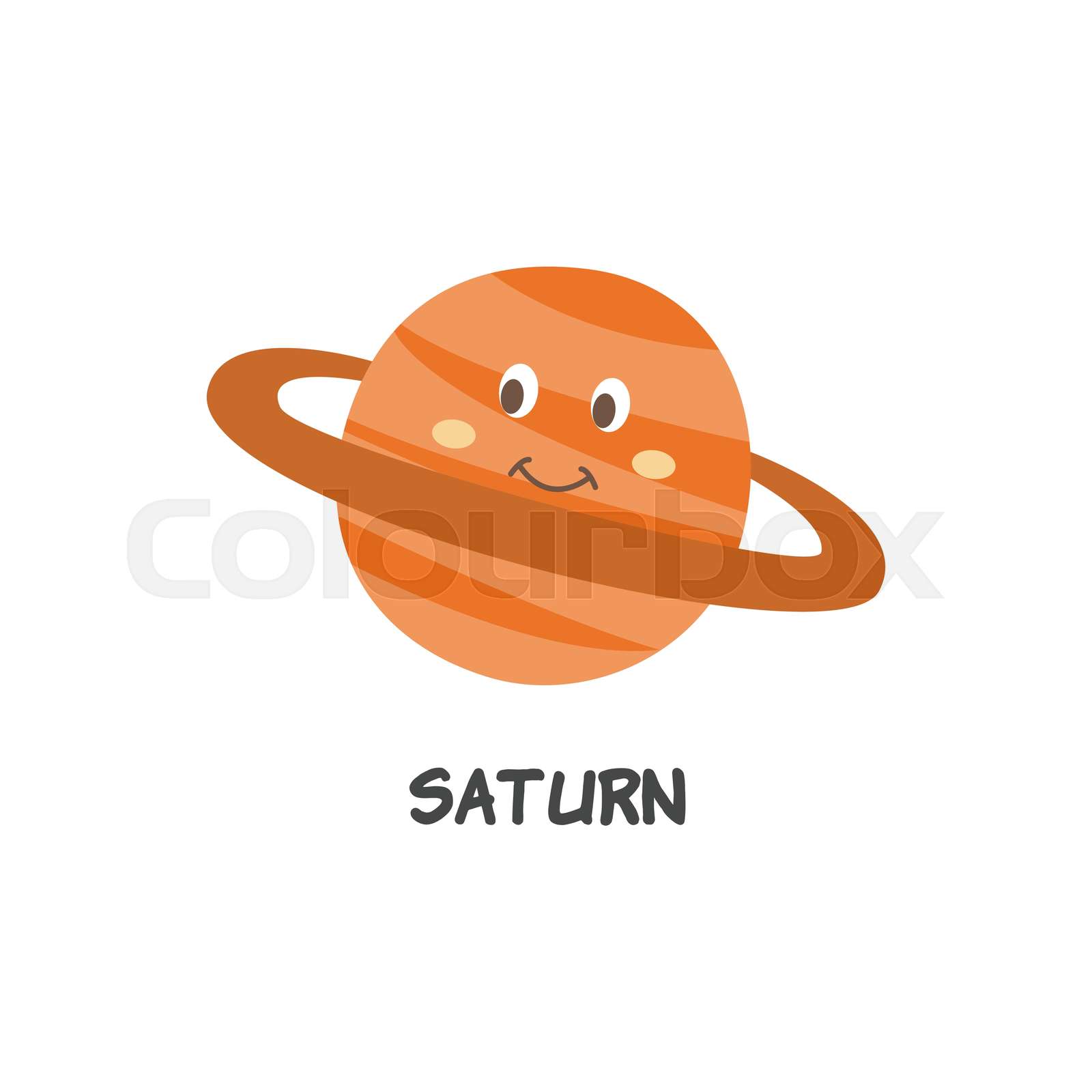 Saturn a planet of solar system with cartoon face flat vector ...
