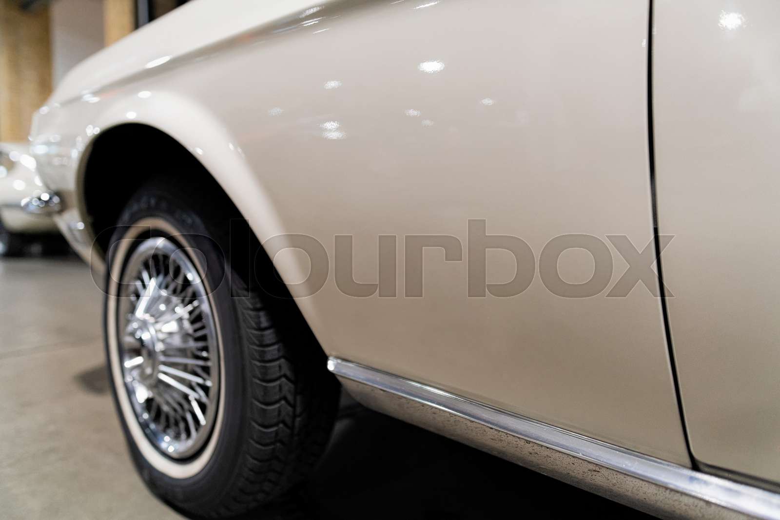 Wheel of white vintage classic car auto | Stock image | Colourbox