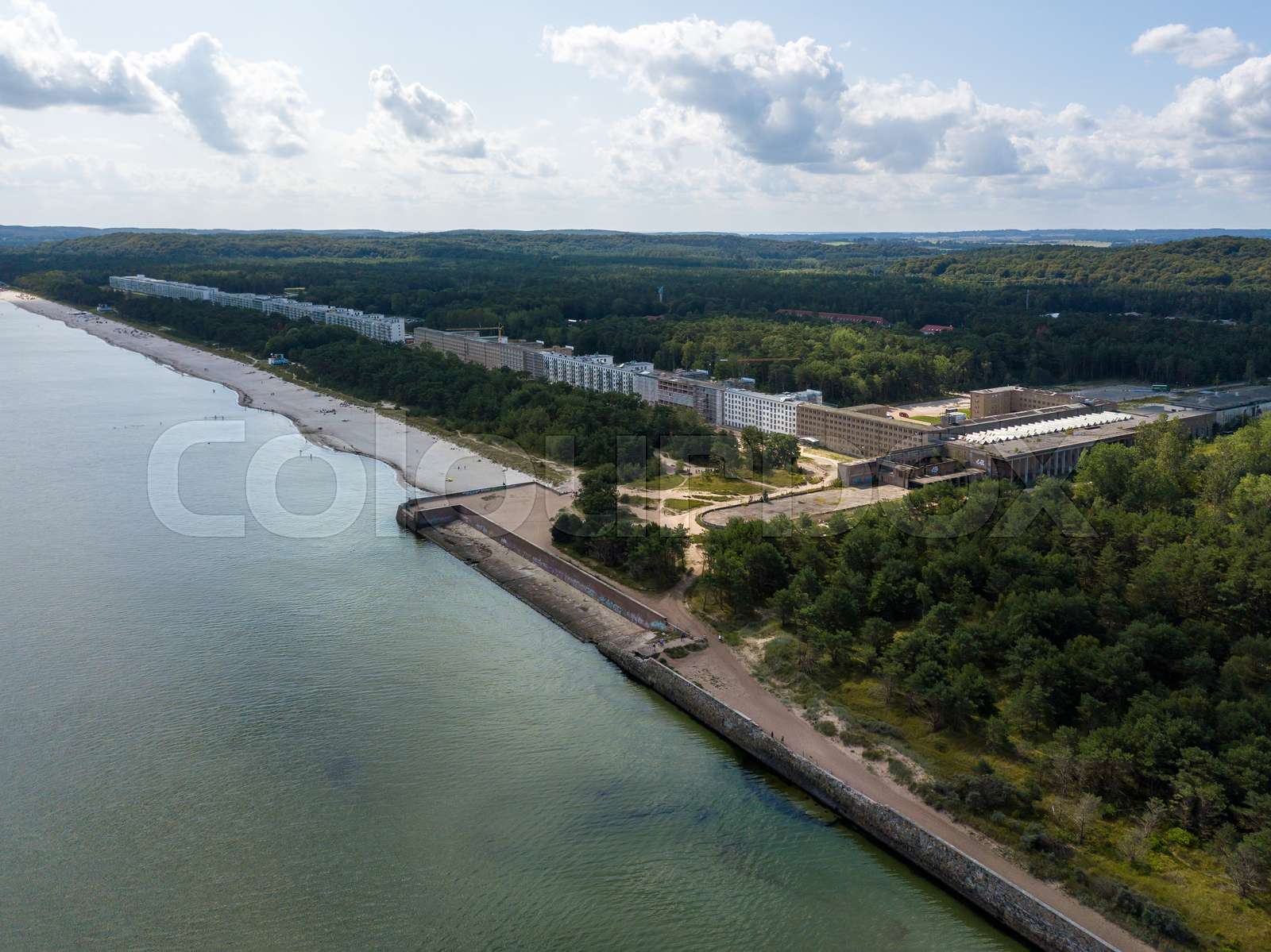 Aerial view on Prora, a massive project built by the Nazi-Regime ...