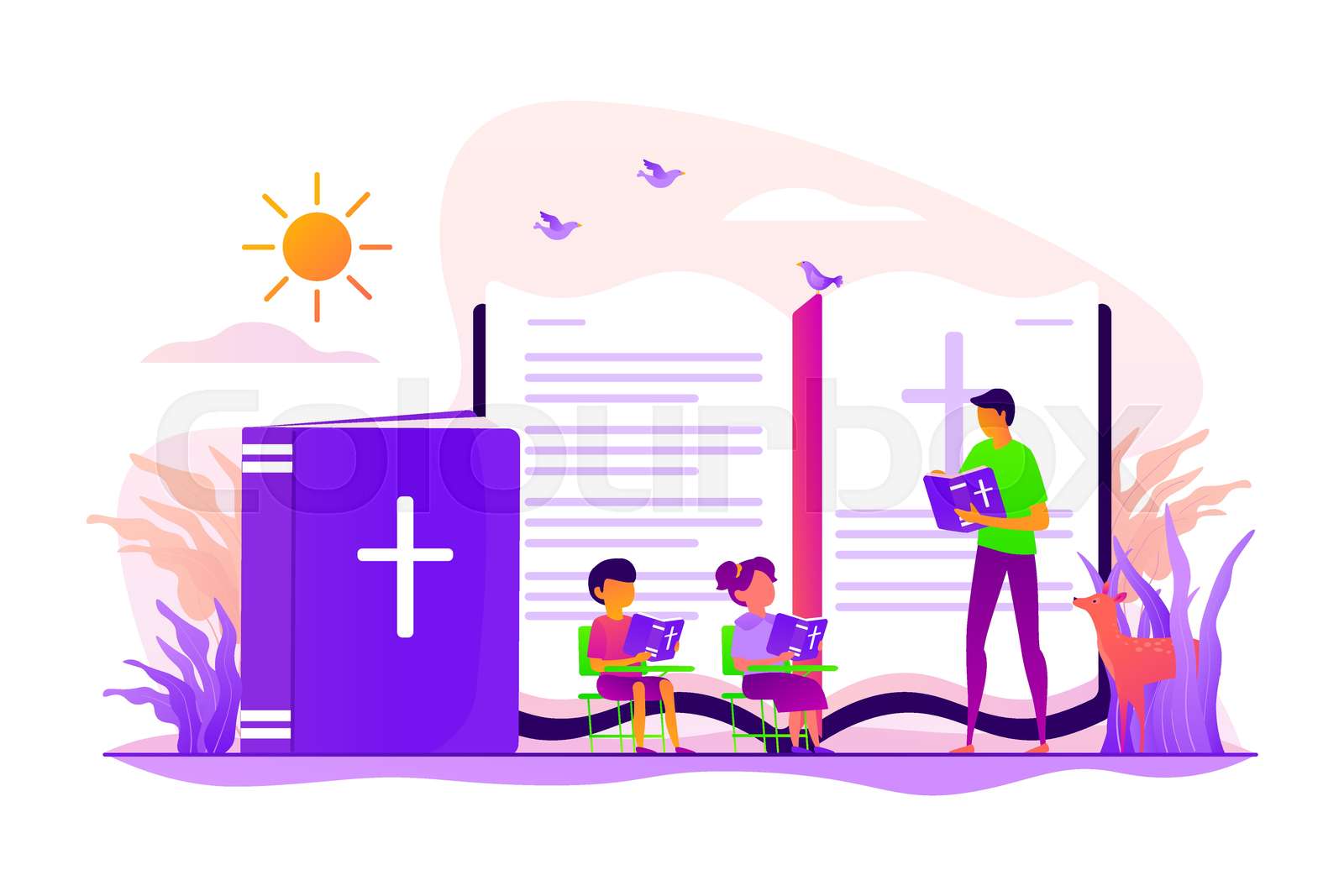 Religious summer camp concept vector illustration | Stock vector ...