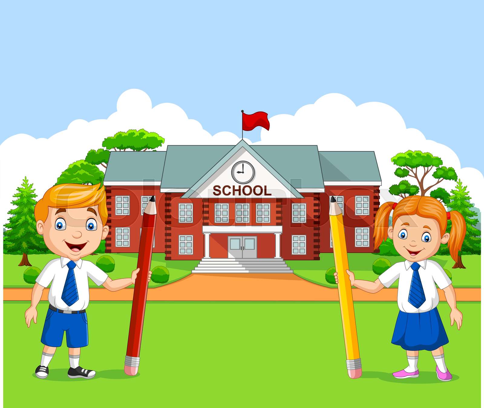 Cartoon school kids in the school yard | Stock vector | Colourbox